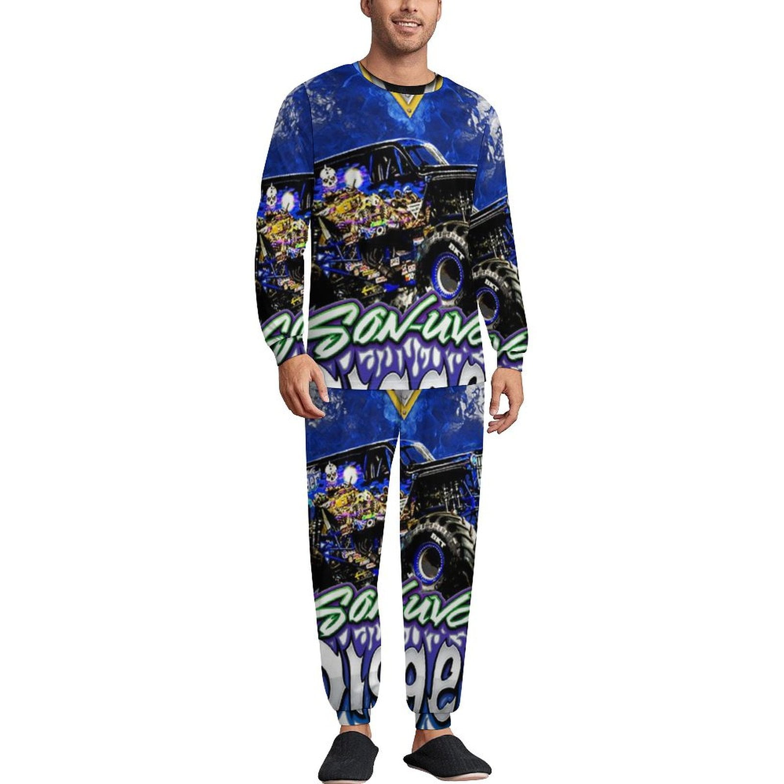 Monster Jam Unisex Adults Round Neck Pajama Set Two Piece Set Pajama ...