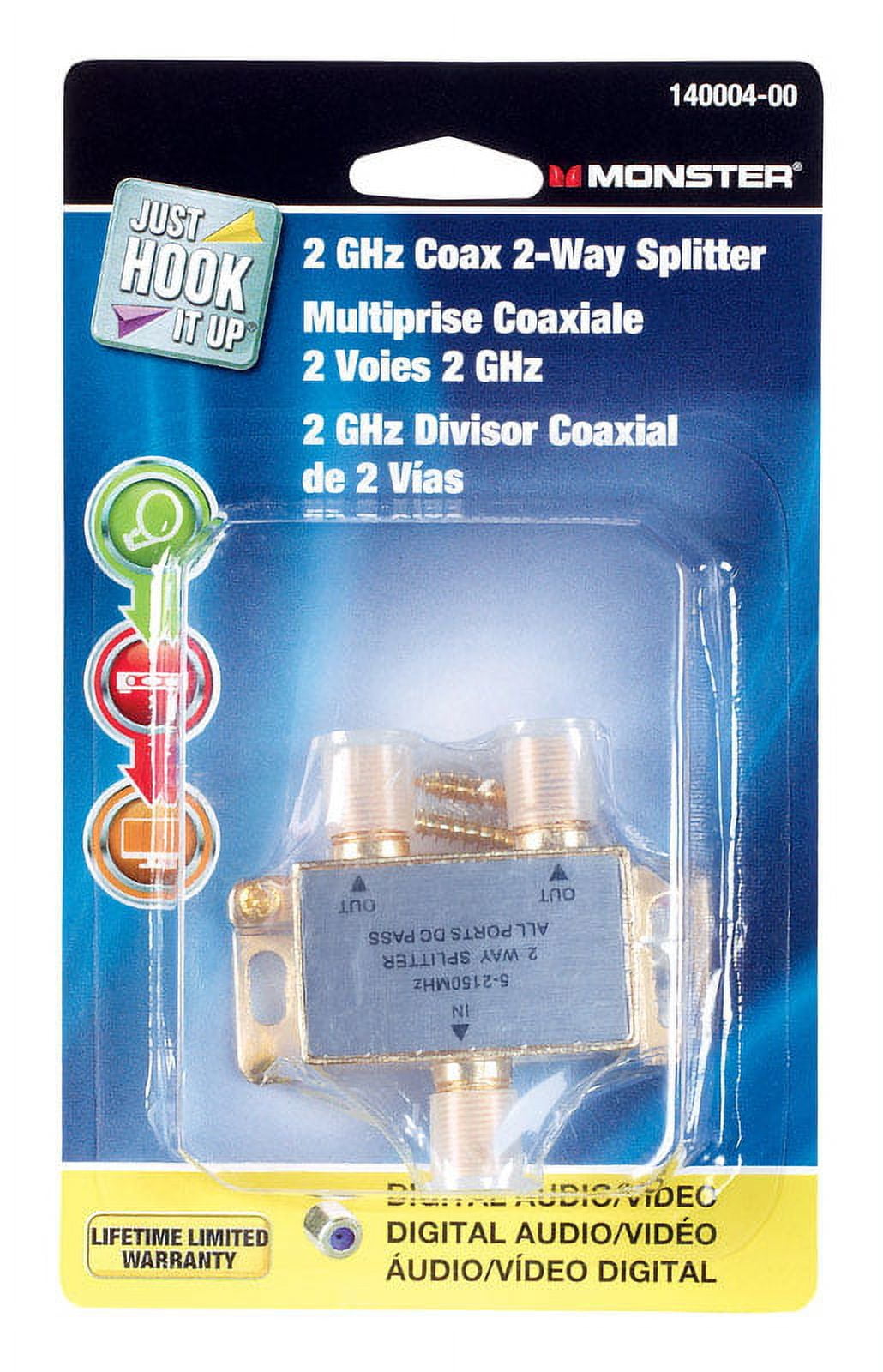 Monster Jhiu 140004-00 Gold 2-Way Satellite Splitter - Walmart.com