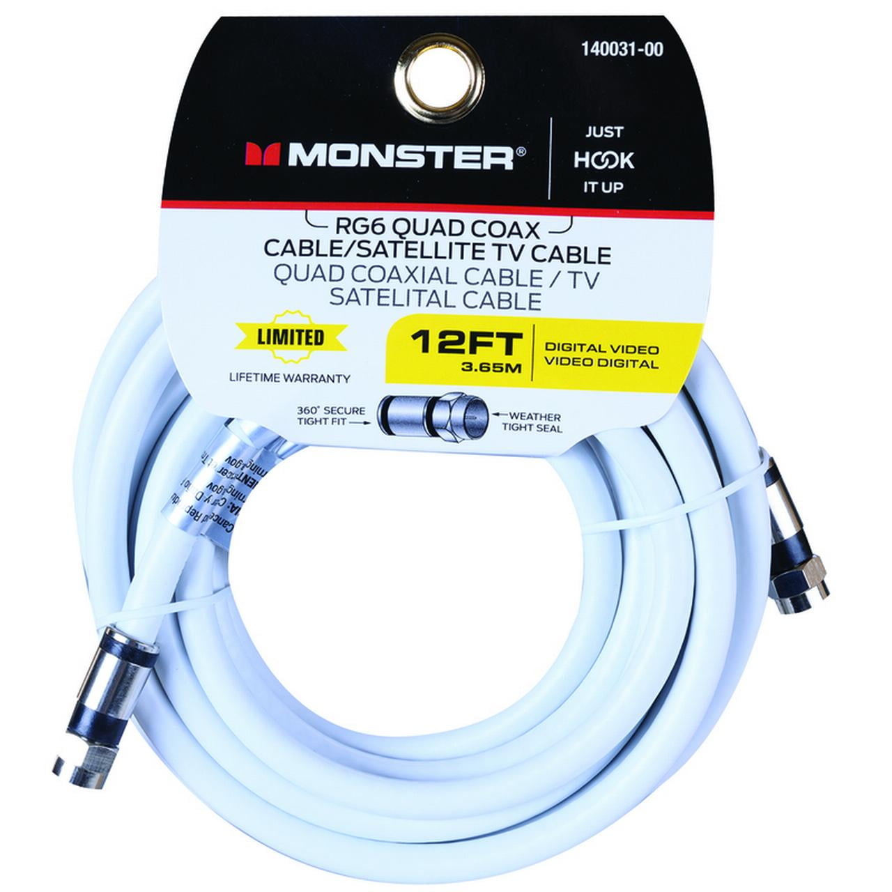 Monster Jhiu 140031-00 12 ft. White RG6 Quad Video Coaxial Cable ...