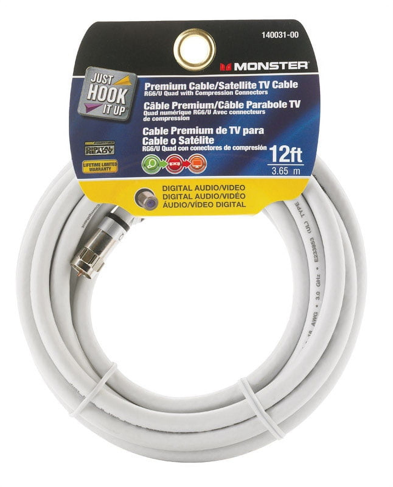 Monster Jhiu 140031-00 12 ft. White RG6 Quad Video Coaxial Cable ...