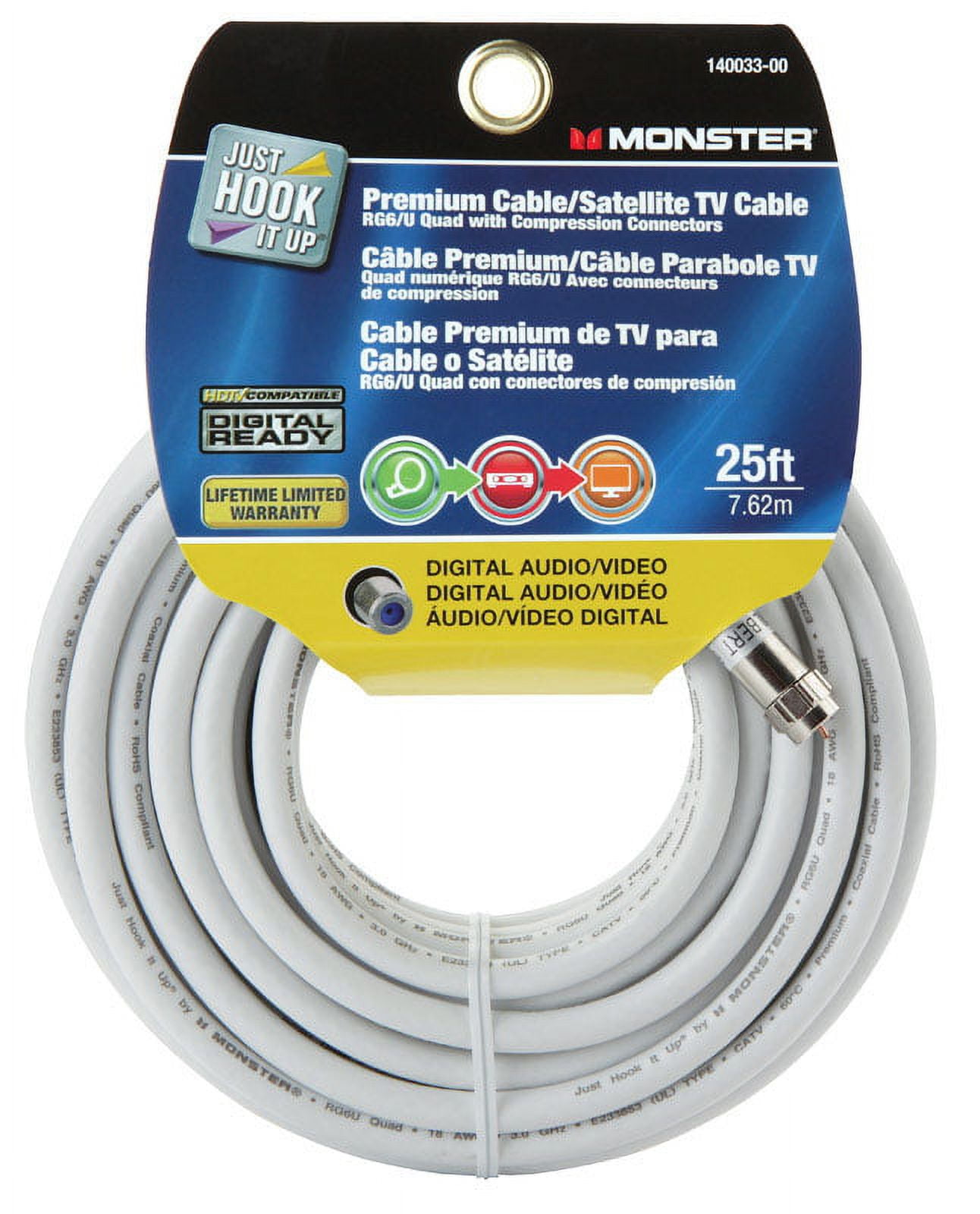 Monster Jhiu 140033-00 25 ft. White 75 Ohm Digital Video Coaxial Cable ...