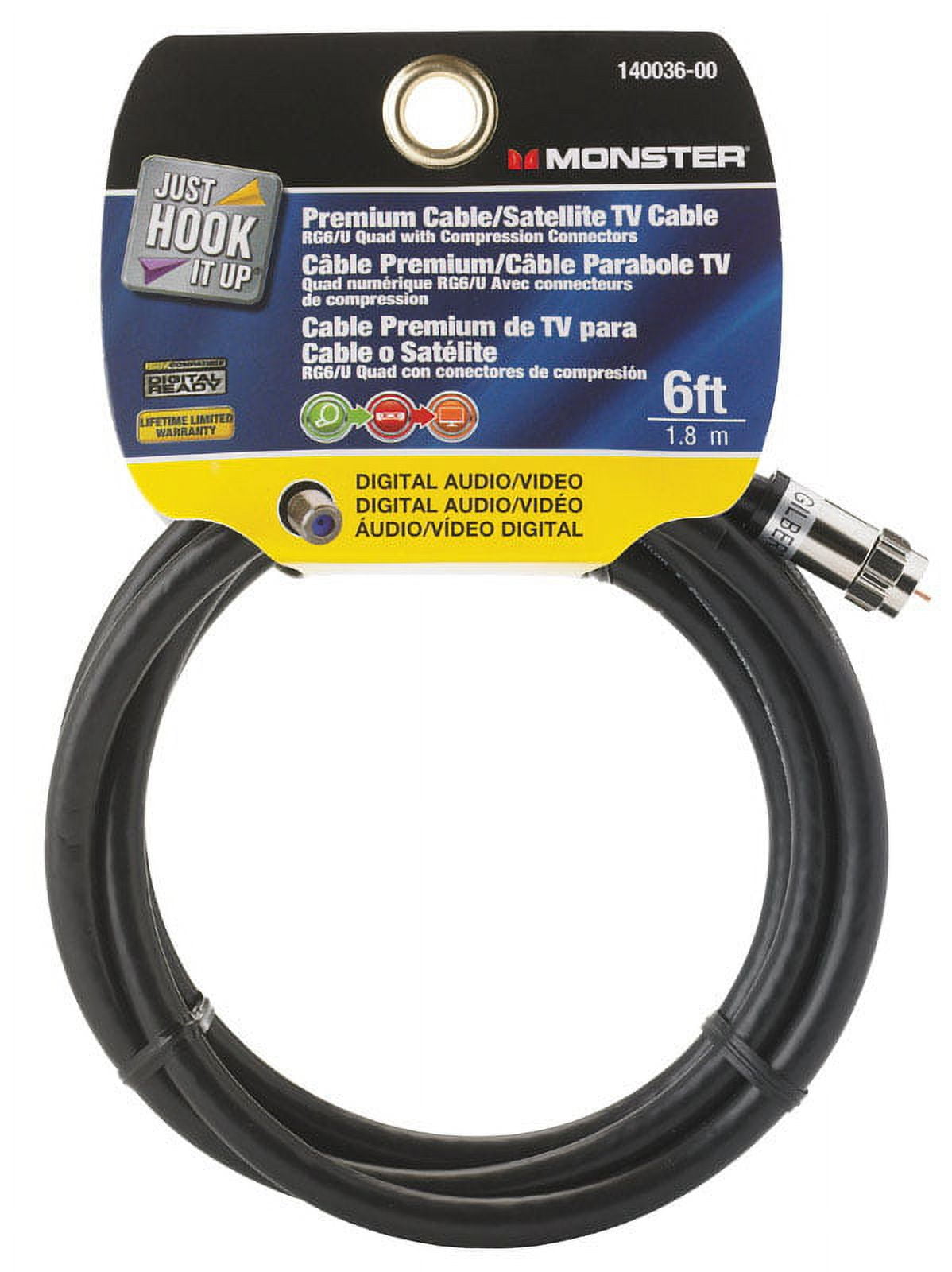 Monster Jhiu 140036-00 6 ft. Black RG6 Quad Video Coaxial Cable ...