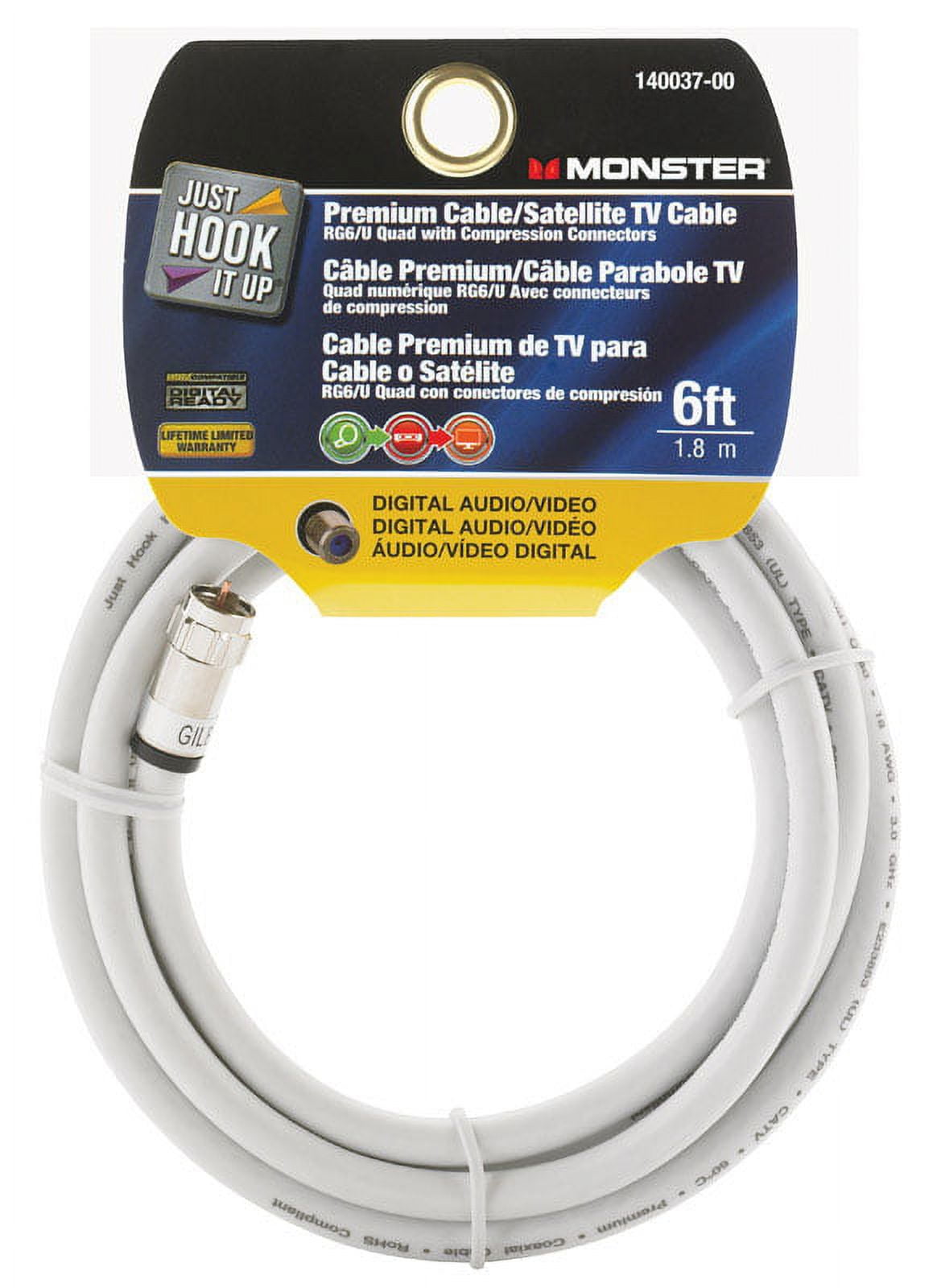 Monster Jhiu 140037-00 6 ft. White RG6 Quad Video Coaxial Cable ...