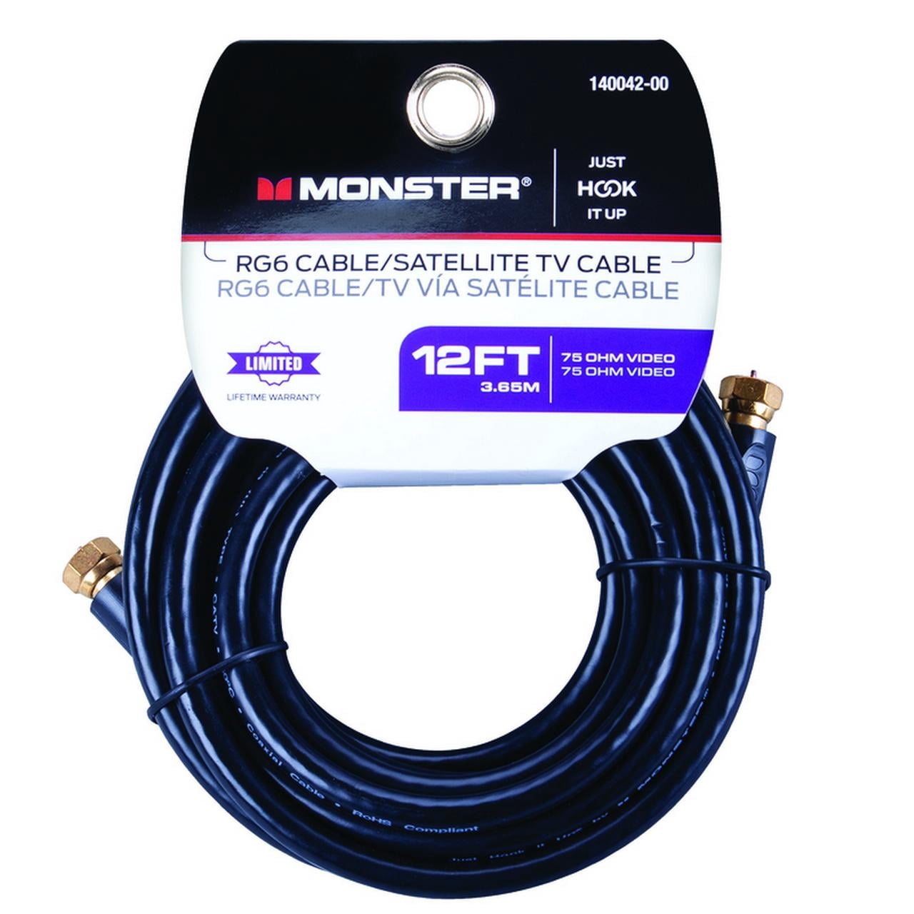 Monster Jhiu 140042-00 12 ft. Black RG6 Video Coaxial Cable - Walmart.com
