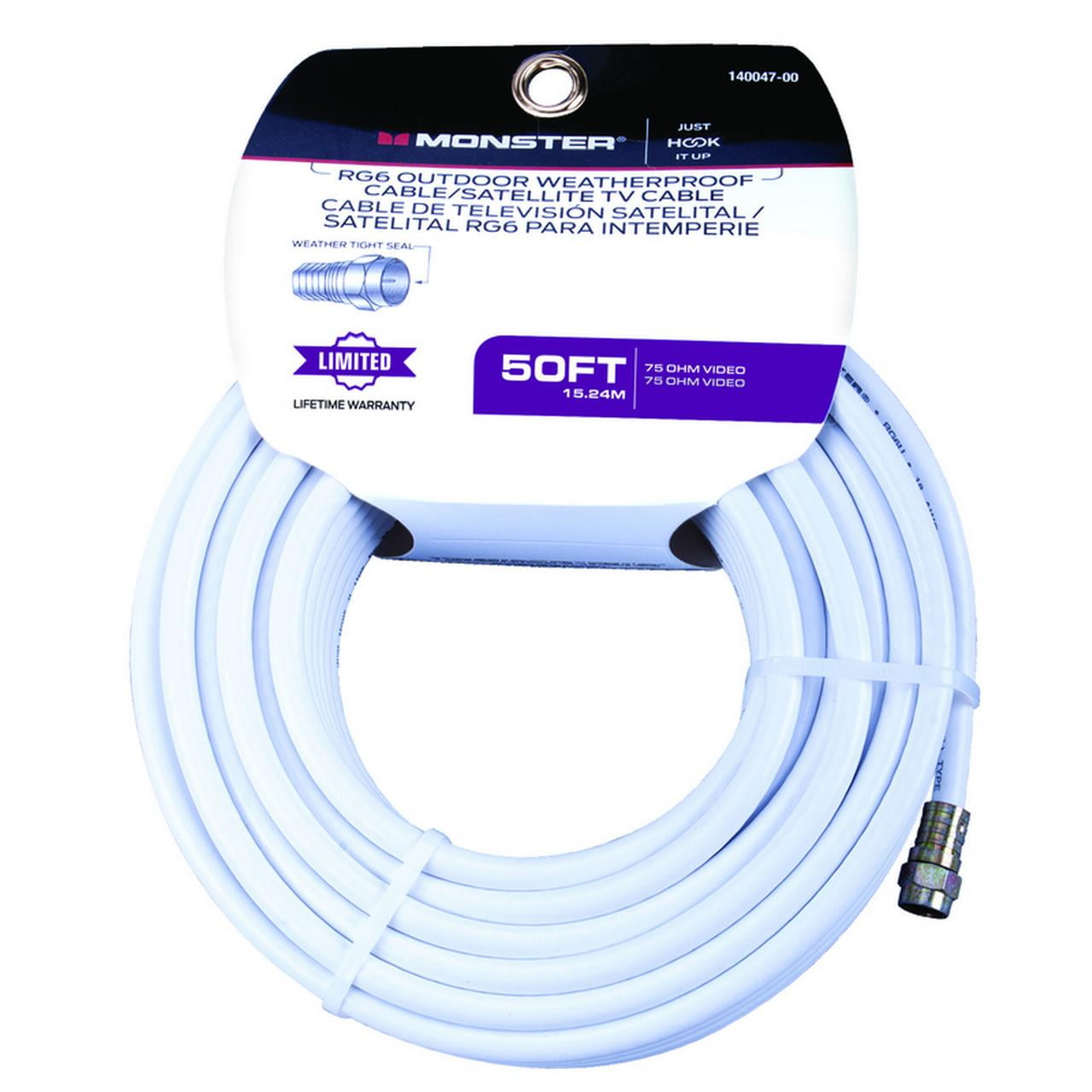 Monster Jhiu 140047-00 50 ft. White RG6 Video Coaxial Cable - Walmart.com