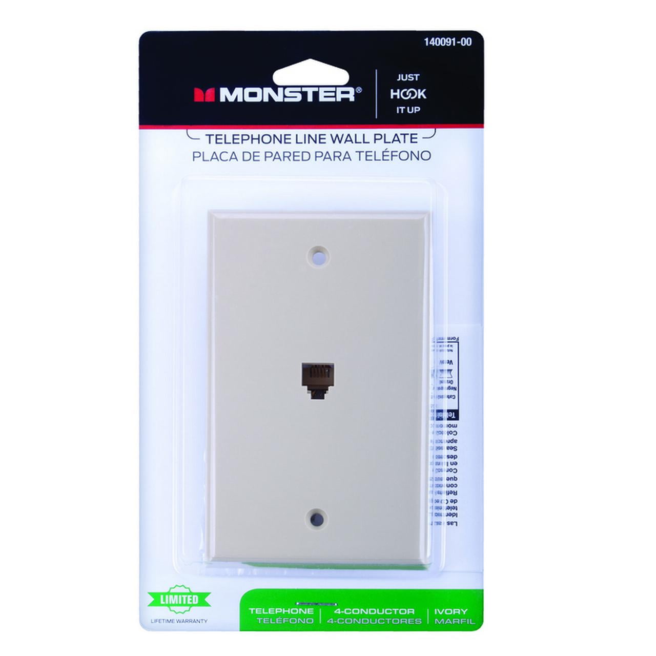 Monster Jhiu 140091-00 Ivory Flush Telephone Line Wall Plate - pack of ...