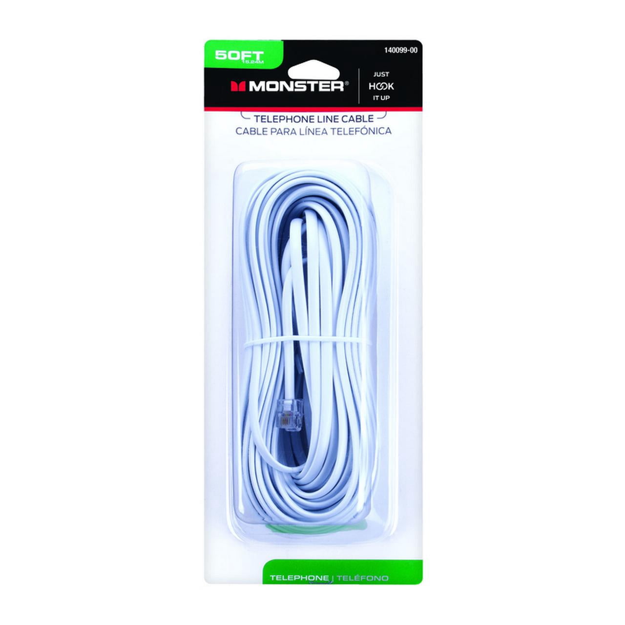 Monster Jhiu 50ft White Phone Extension Cord, Modular Telephone Line ...