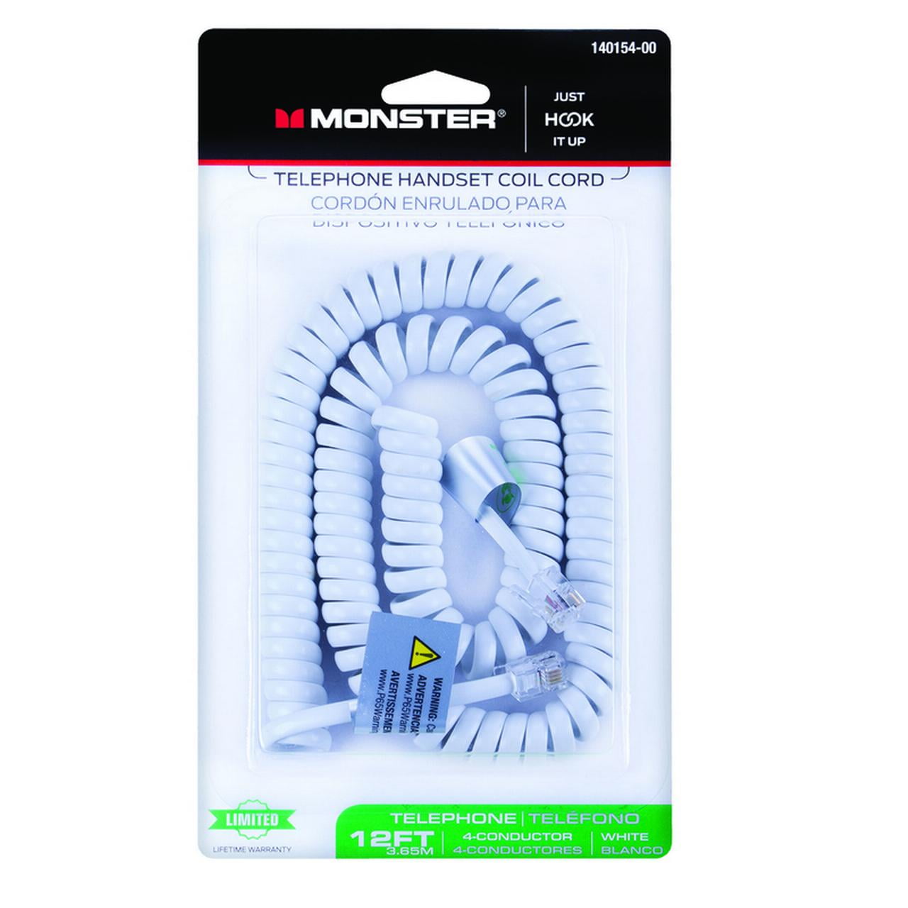 Monster Just Hook It Up 12 ft. L White Telephone Handset Coil Cord ...