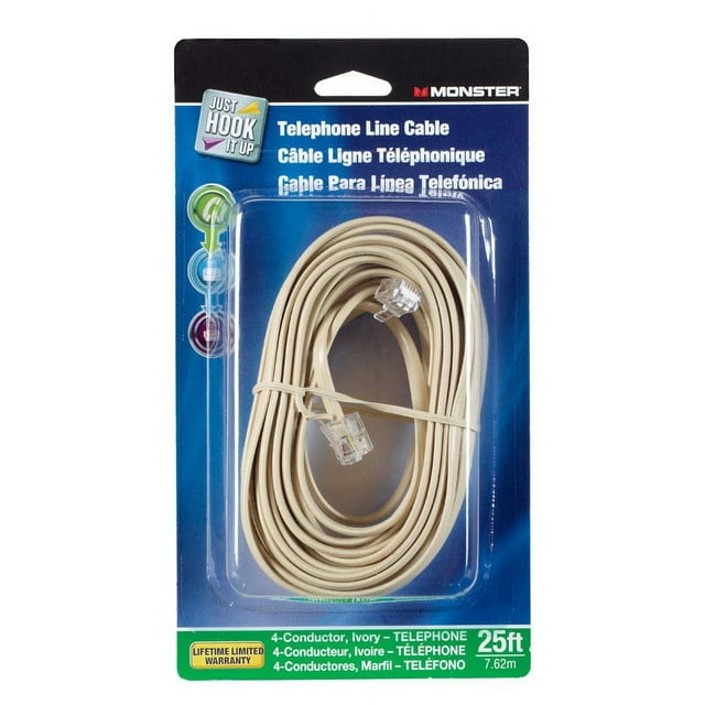 Monster Just Hook It Up 25 ft. L Ivory Telephone Line Cord - Walmart.com
