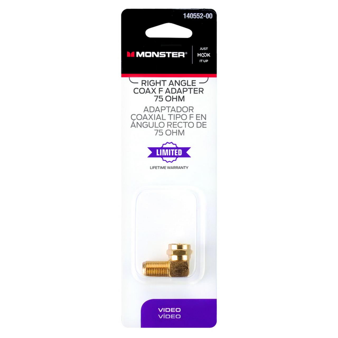Monster Just Hook It Up Right Angle Coax F Adapter 75 ohm 1 pk ...