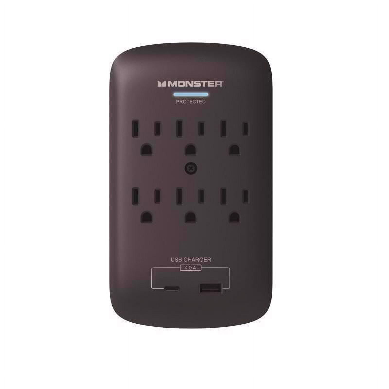 Monster Just Power it Up 0 ft. L 6 outlets Wall Tap Surge Protector w ...