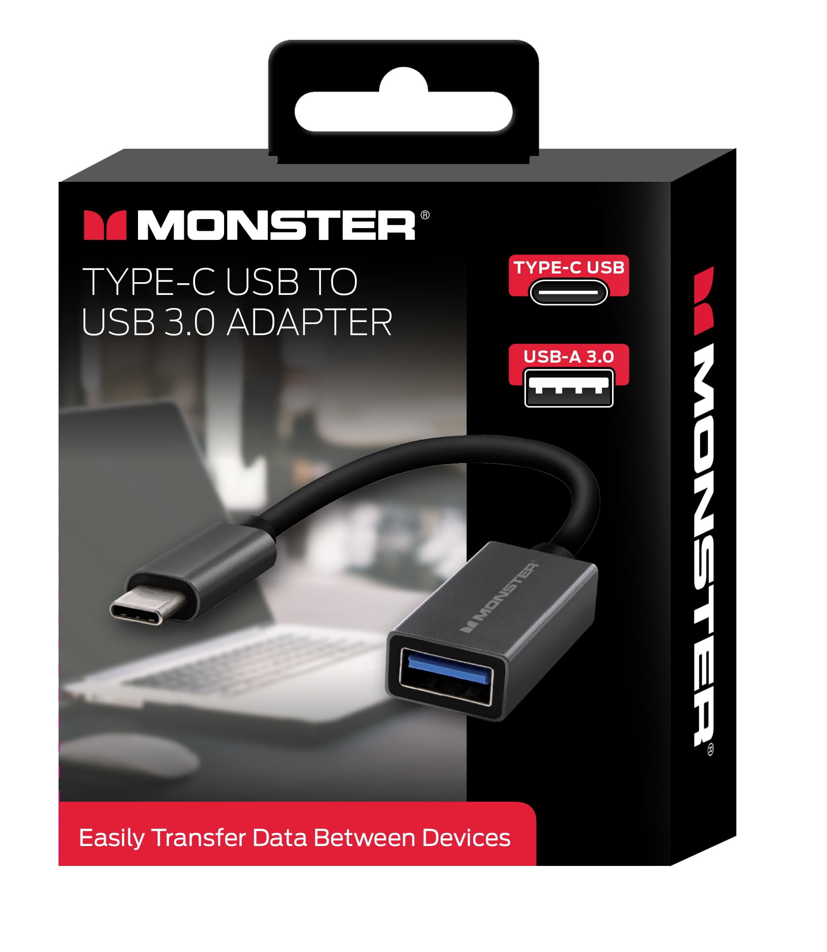 Monster 6" Flexible Type-C USB To USB-A 3.0 Adapter, Metal Housings ...
