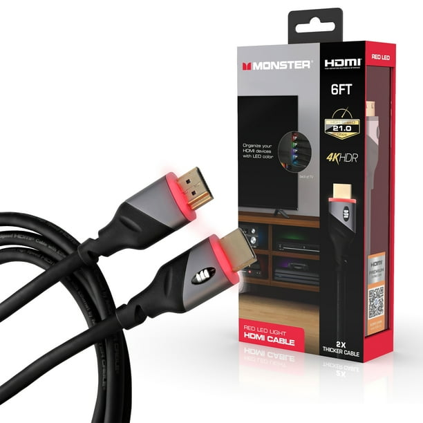 Monster 4K HDMI Cable with Red LED Light, 6ft - High Speed Audio Cord ...