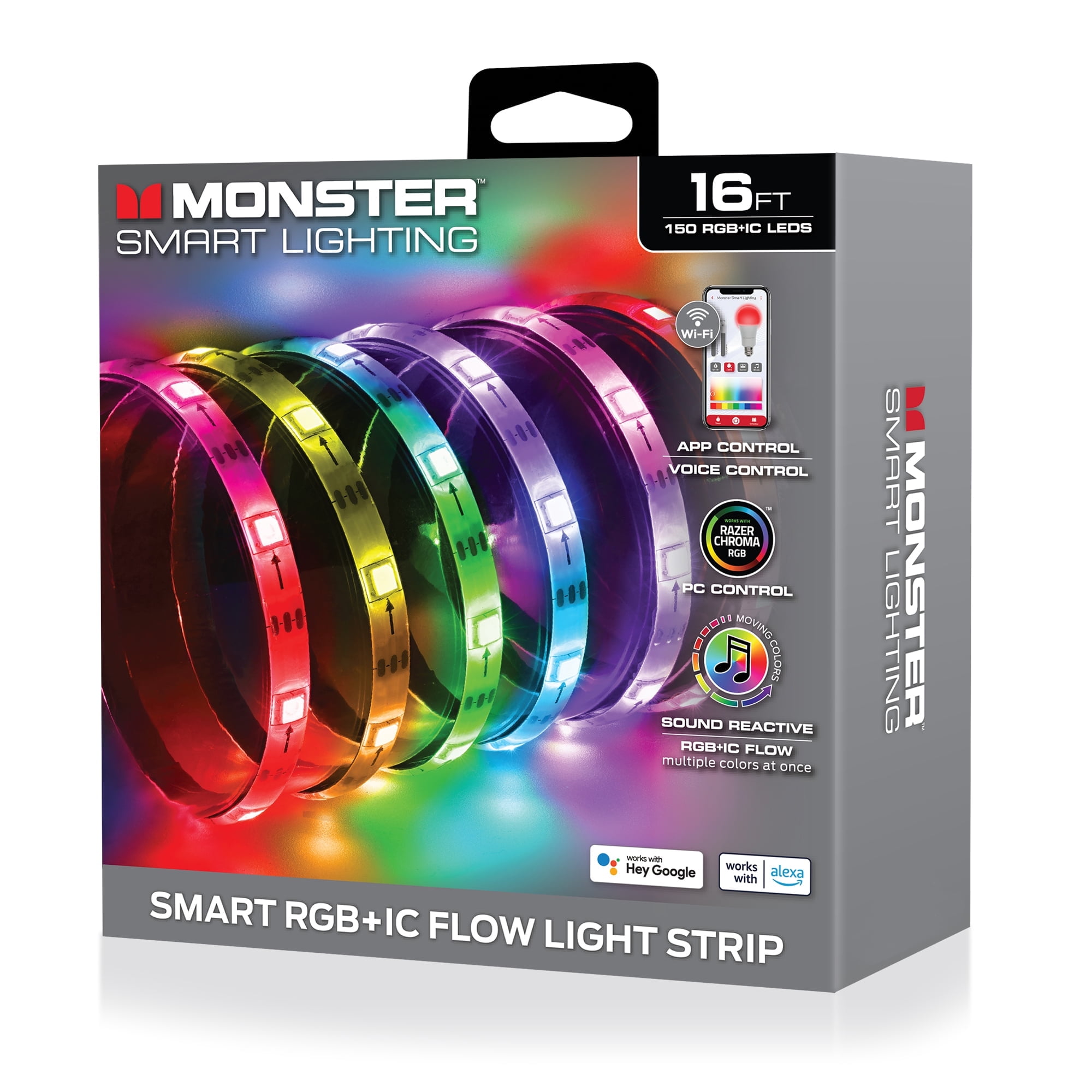 Monster Smart 16.4ft Indoor Multi-Color Sound Reactive LED Light Strip ...