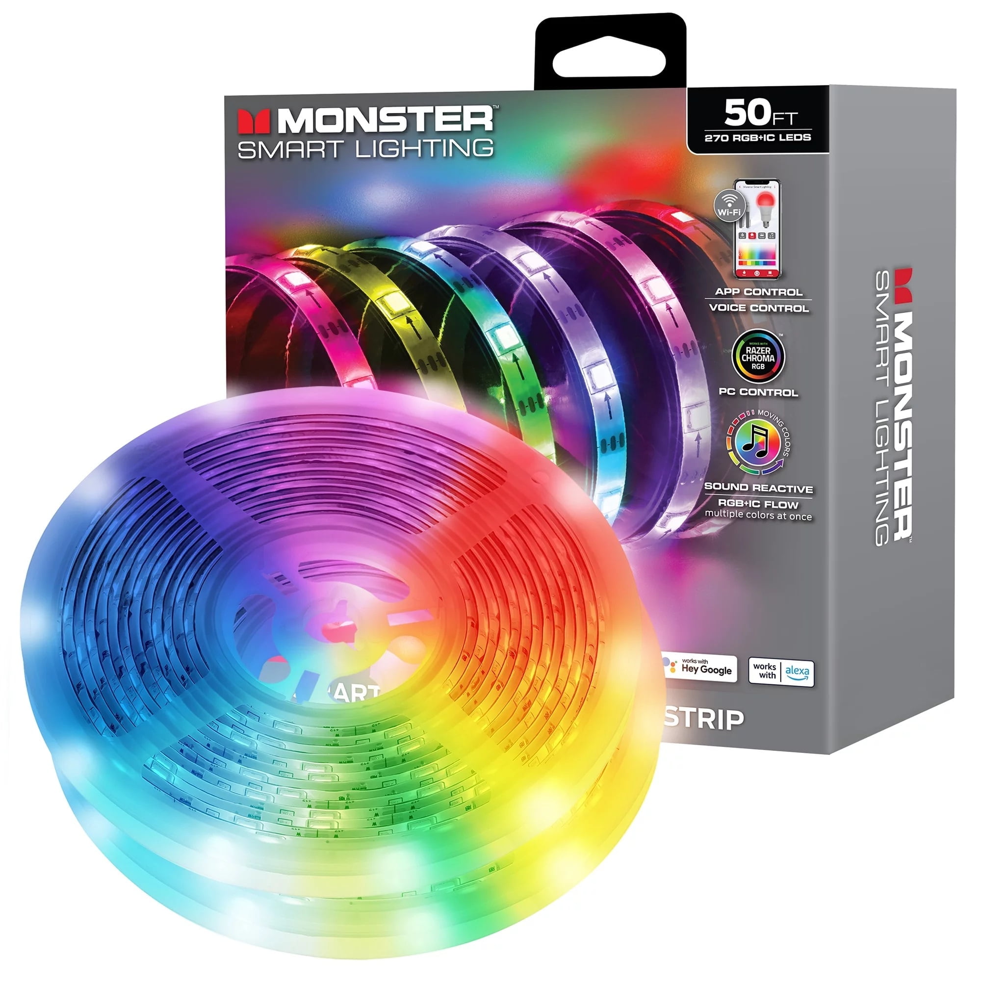 Monster Smart 50ft Indoor Multi Color LED Light Strip Sound Reactive Razer Chroma Corded Electric Walmart