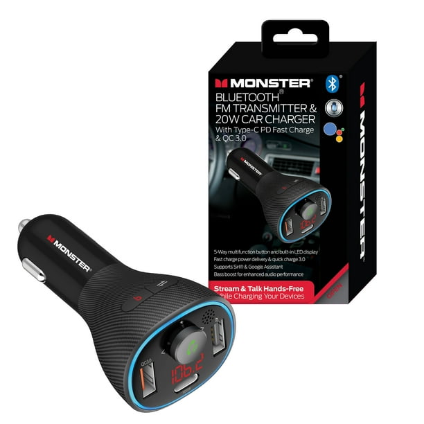 Monster Type-C USB-a FM Transmitter, Features Dual Charging, 4.75 x 2 ...