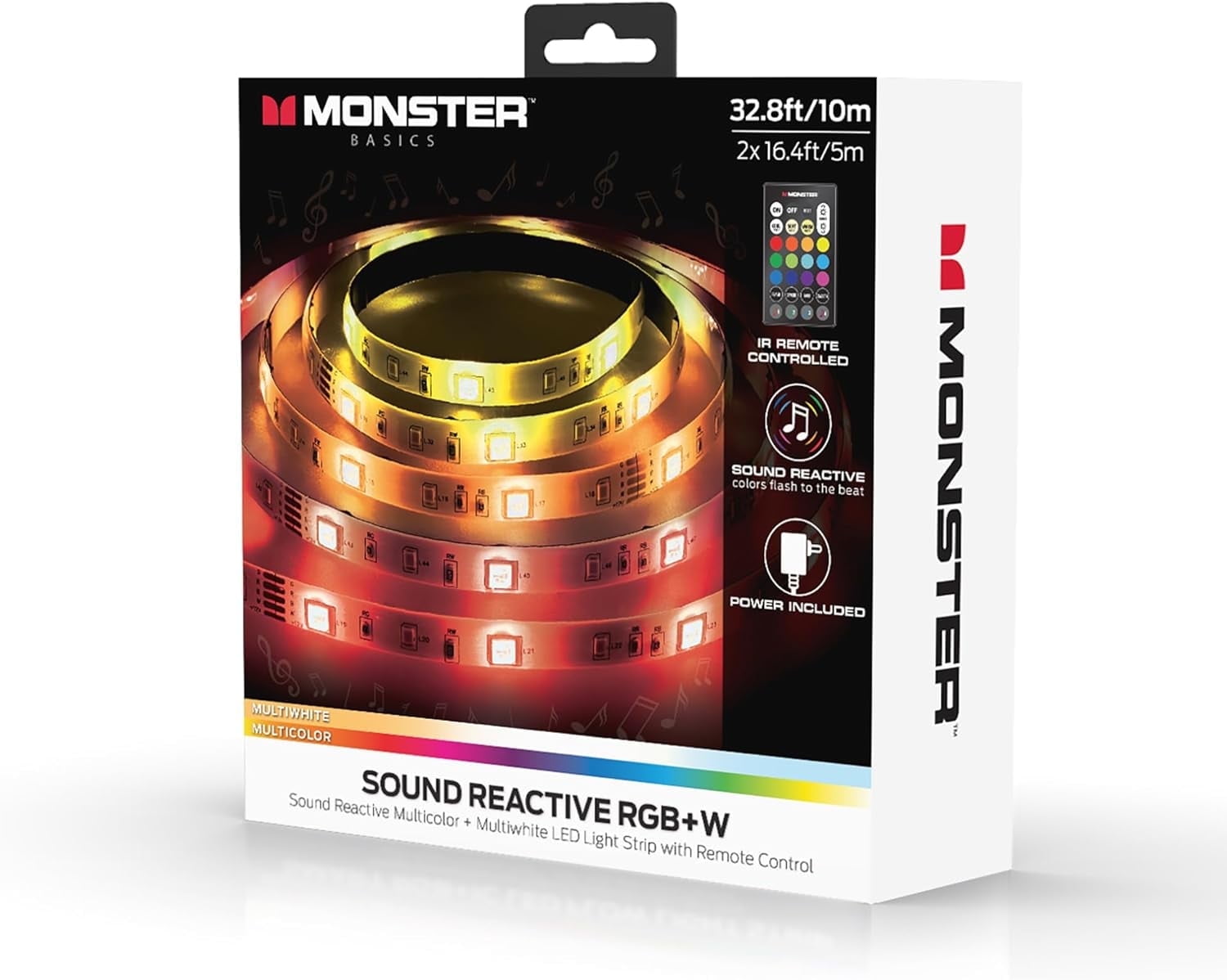 Monster 32.8ft Sound-Reactive RGB LED Light Strip, Indoor Customizable ...