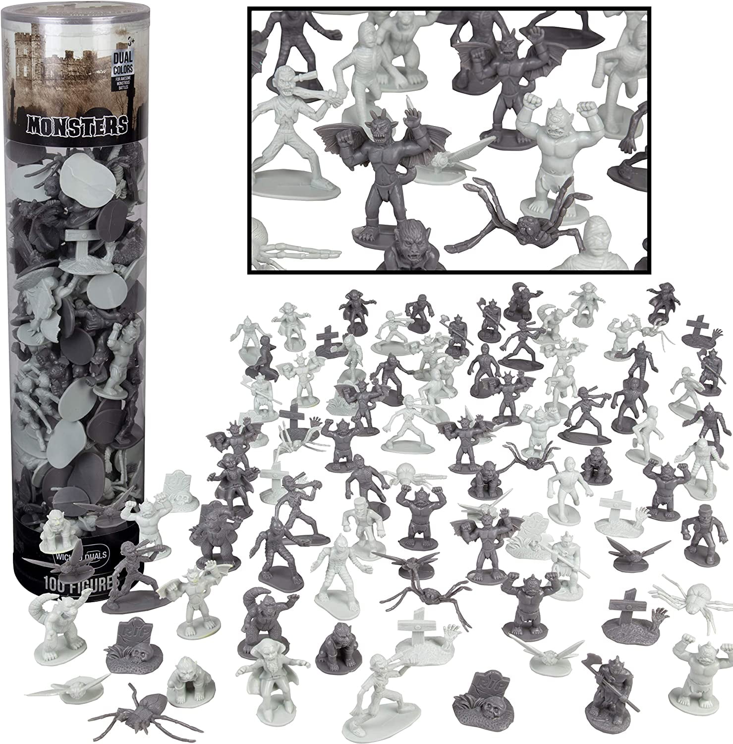 Monster Mini Action Figure Playset- 100 Horror Toy Miniatures w 13 ...