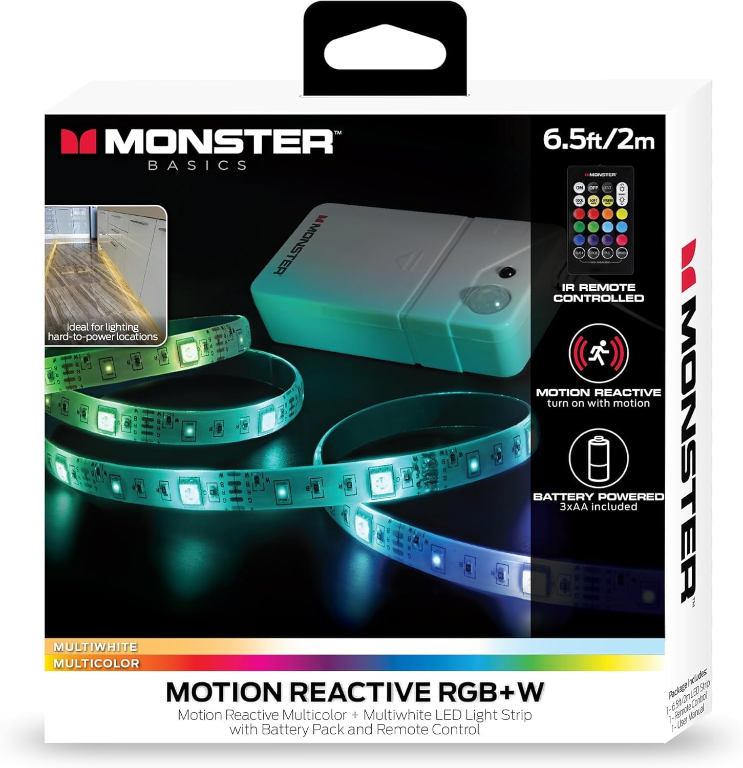 Monster Basics Motion Activated LED Light Strip, RGBW Multicolor ...