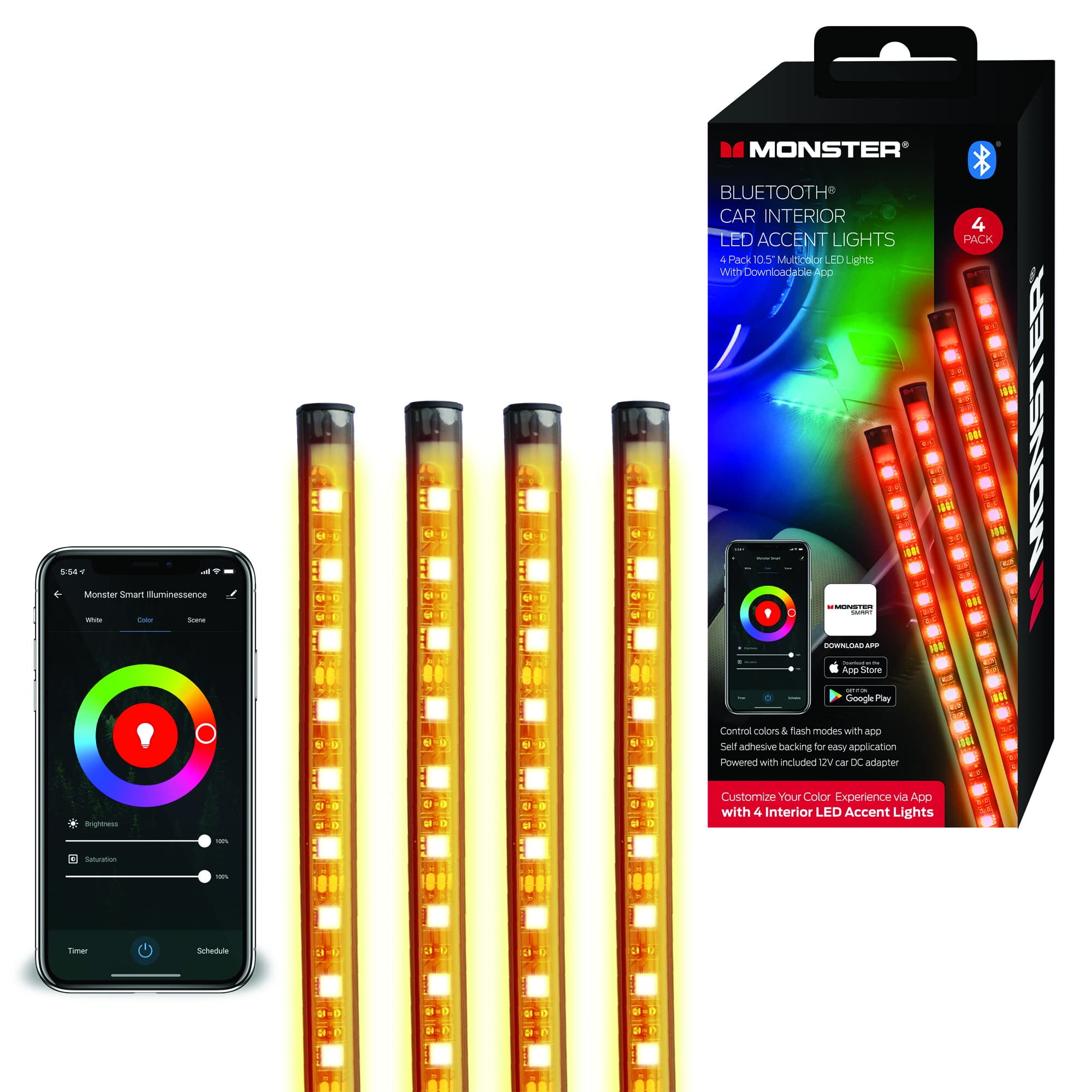 Monster Multicolor Bluetooth Car Interior LED Accent Lights, with ...