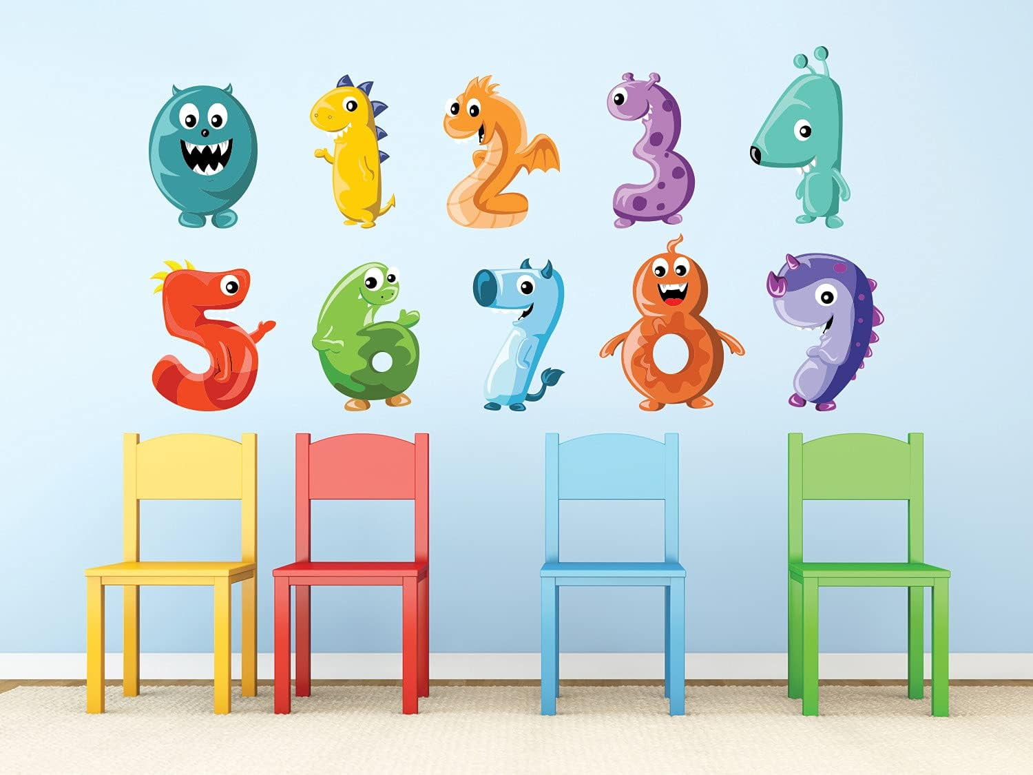 Monster Numbers Fabric Wall Decals, Colorful Numbers from 0 to 9 ...