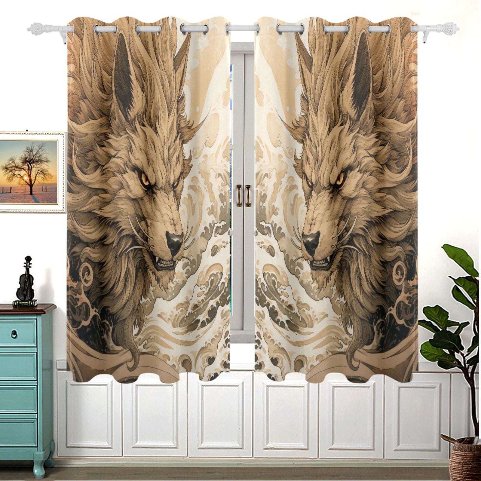 Monster Or Beast Wolf Wave Curtains Black Out Curtains for Sliding Glass Doors Bedroom Living ...