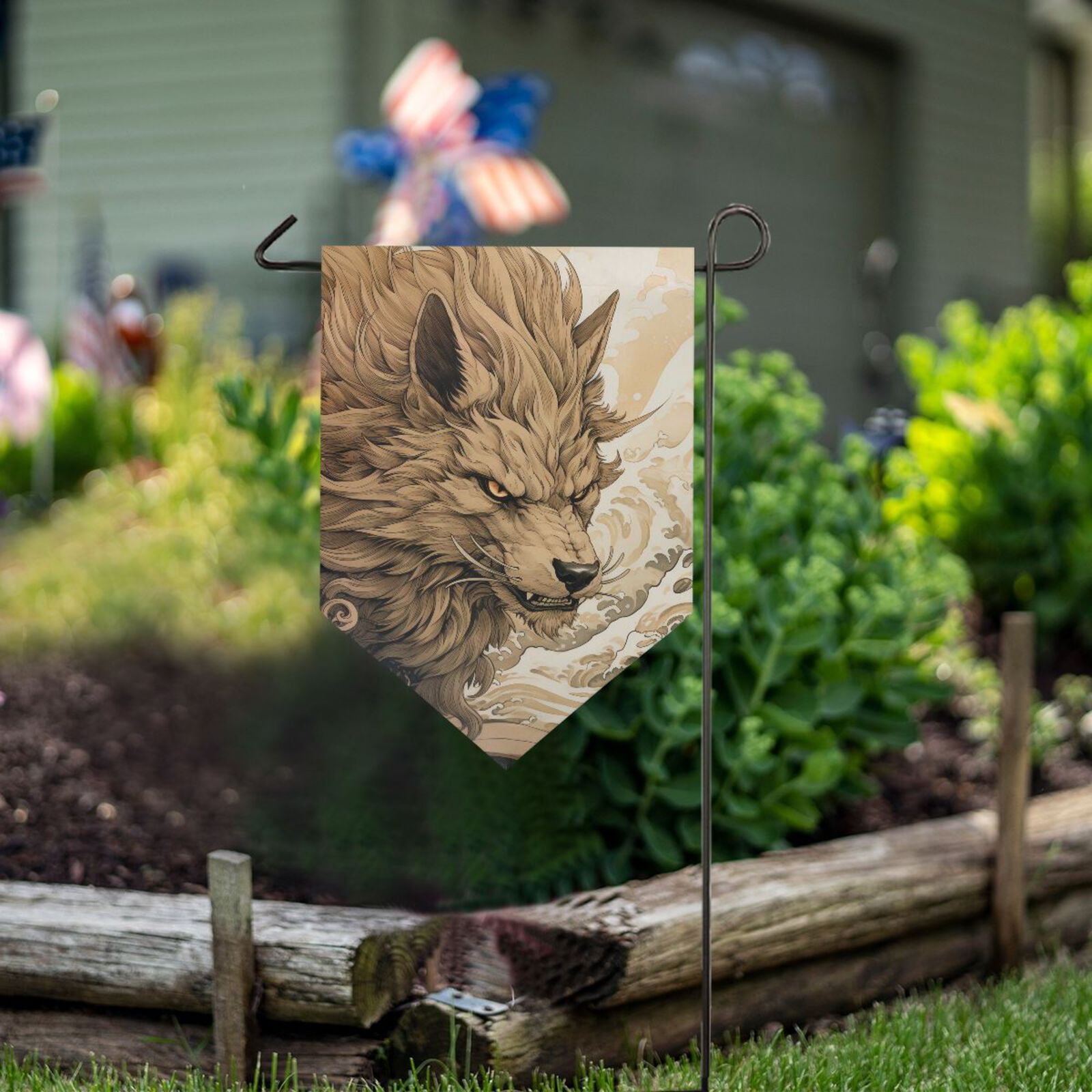 Monster Or Beast Wolf Wave Garden Flag 18" x 12.5" Double Sided Yard ...
