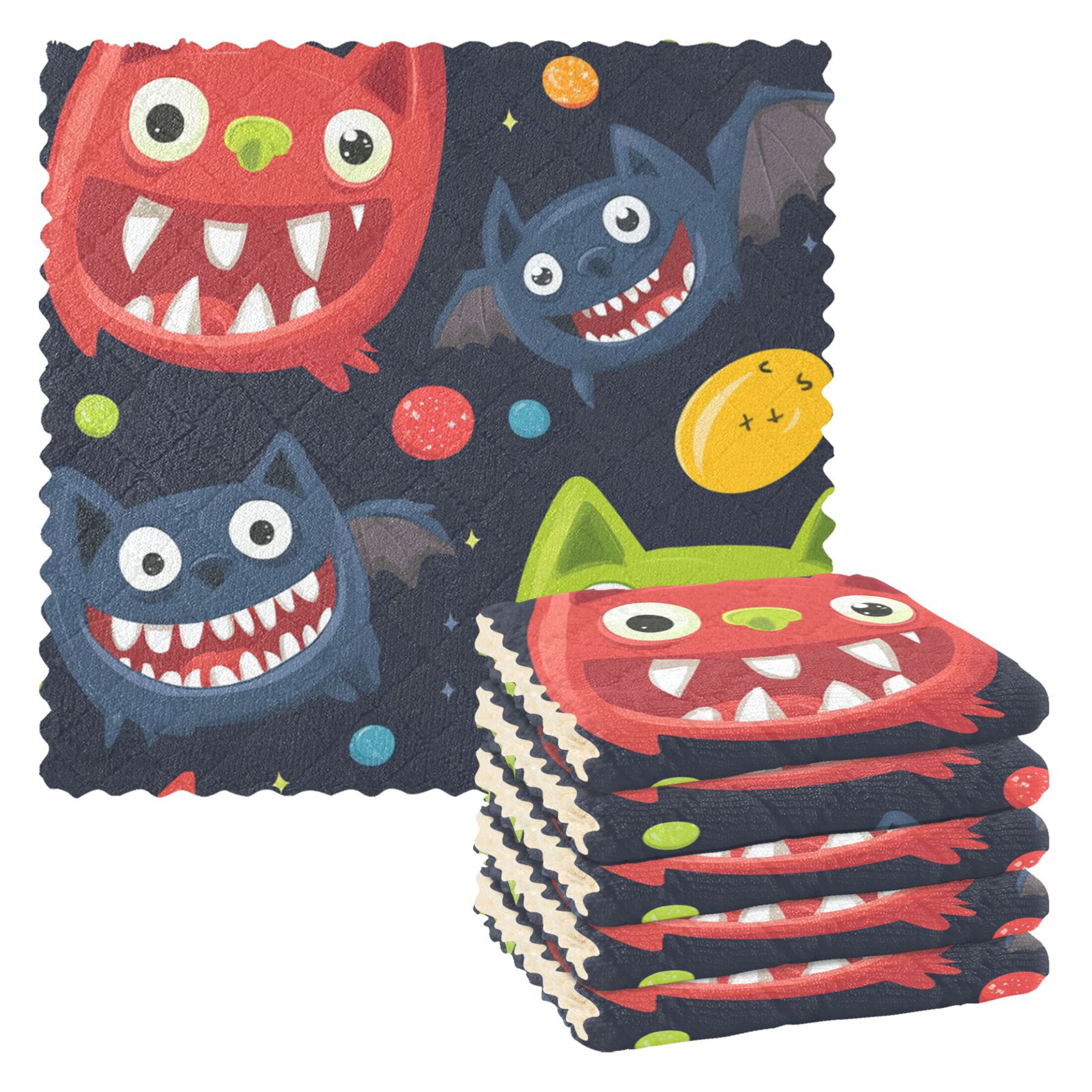 Monster Pattern Design 6 Pack Kitchen Cleaning Cloths 11'' x 11 ...