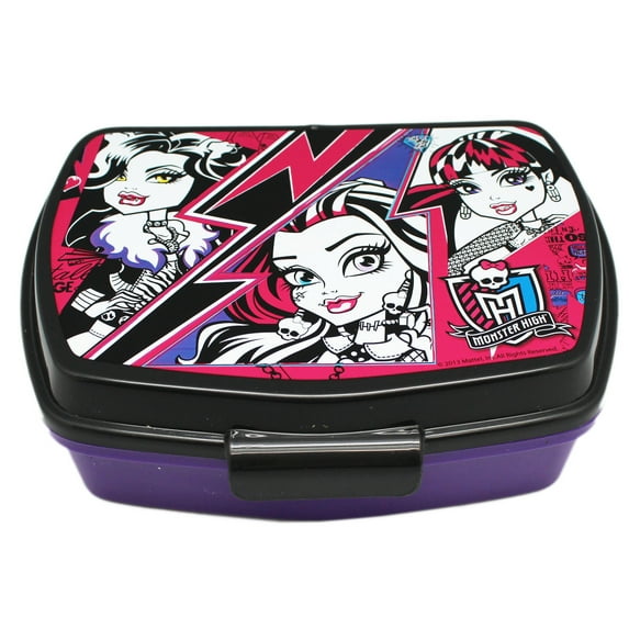 Monster High Kids Lunch Container - Black and Purple Snap Lock Sandwich ...