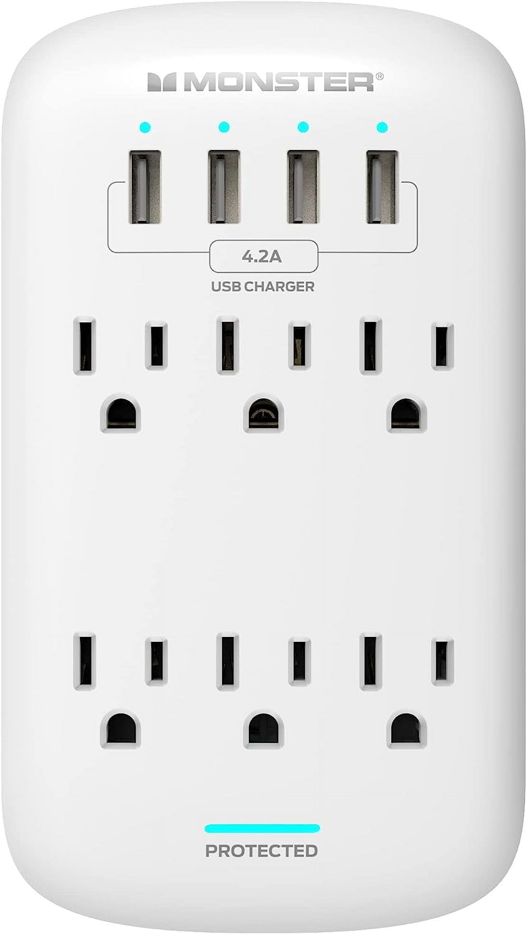 Monster Power 0002-1951 Wall Tap Surge Protector 6 Ac 4 Usb-a [4.2amp ...