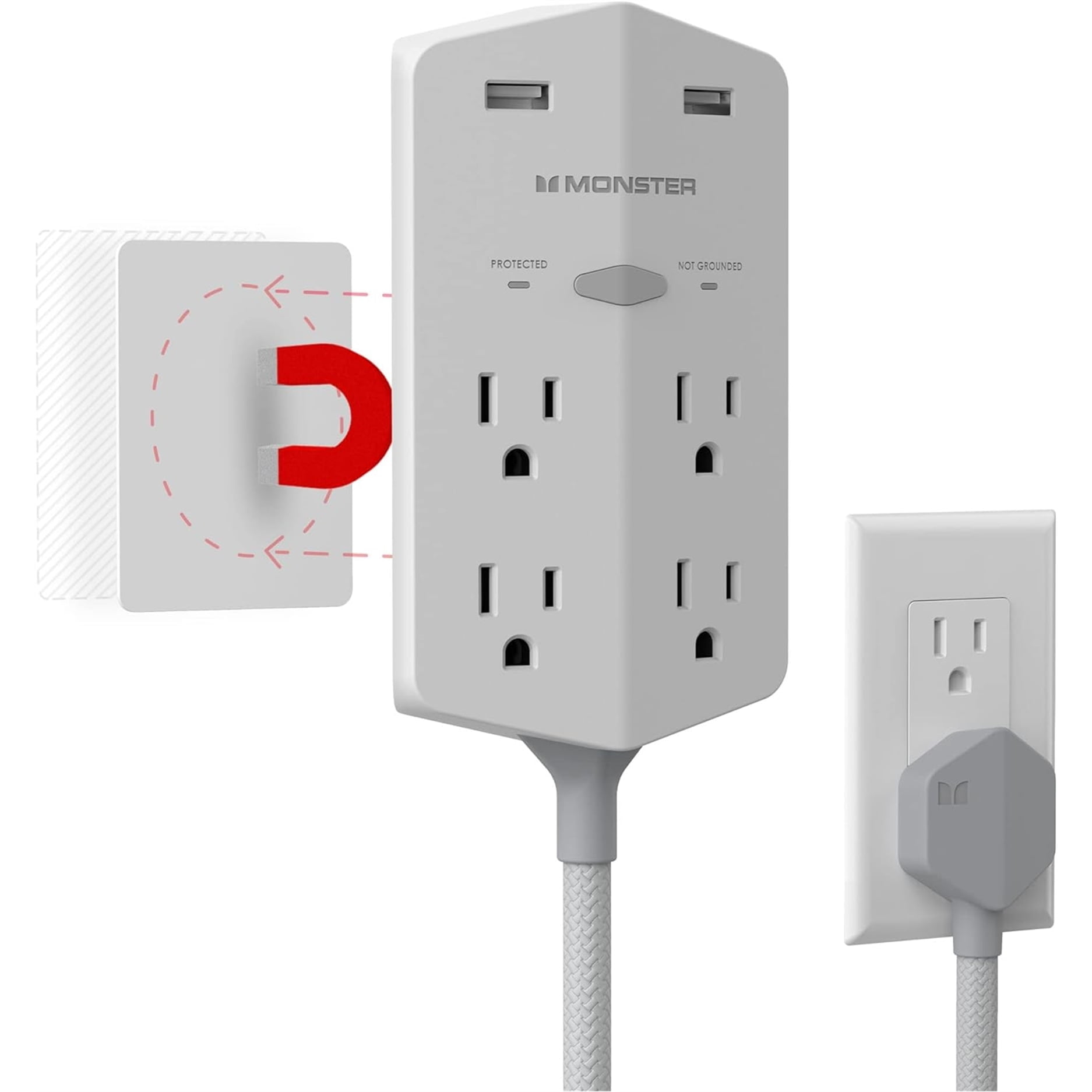 Pre-Owned Monster Power Shield XL Surge Protector, 2MNAC0328W0L2, White ...