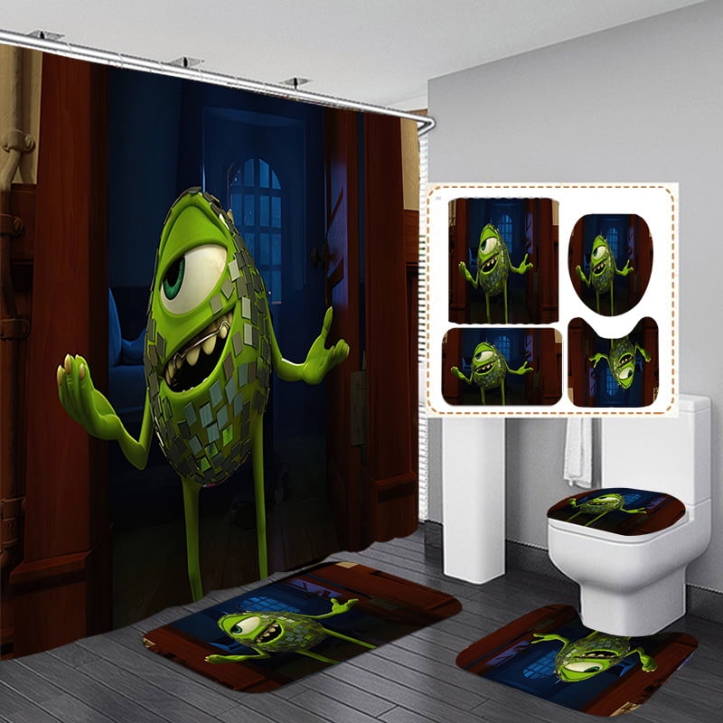 Monster Power Shower Curtain 4-piece set and carpet, non-slip U-shaped ...
