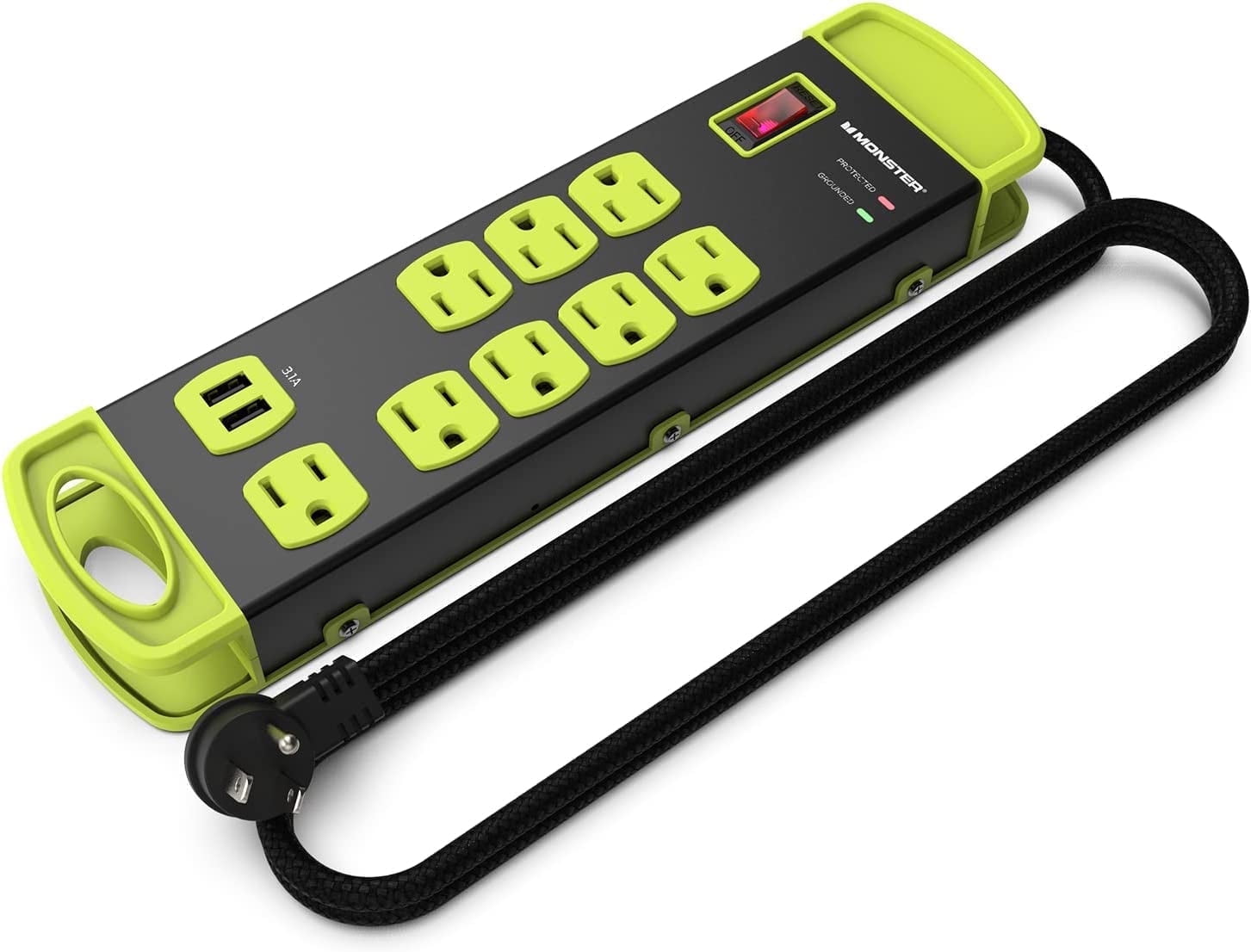 Monster Heavy Duty Power Strip Surge Protector, 8 Plug-Ins, 2 USB Ports ...