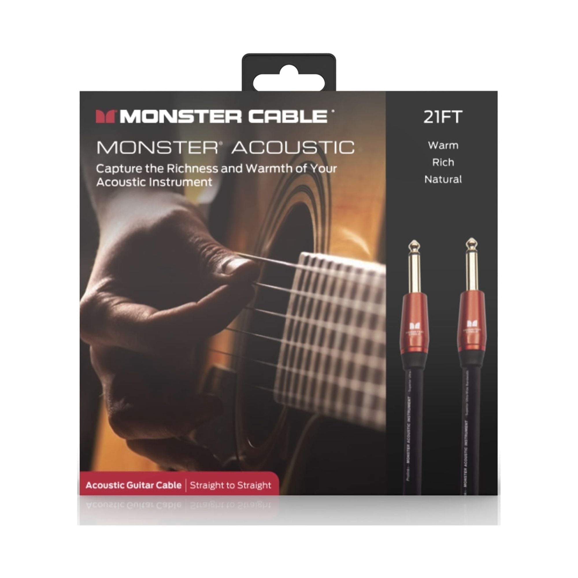 Monster Prolink Acoustic 21ft Instrument Cable, 1/4" TS Male, Oxygen ...