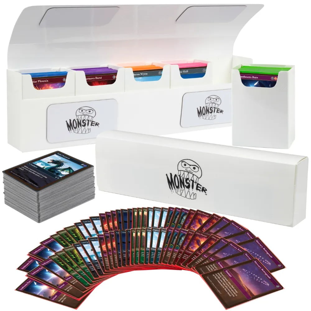 Monster Protectors Magnetic Five Deck Box - White, Holds 375 Gaming ...