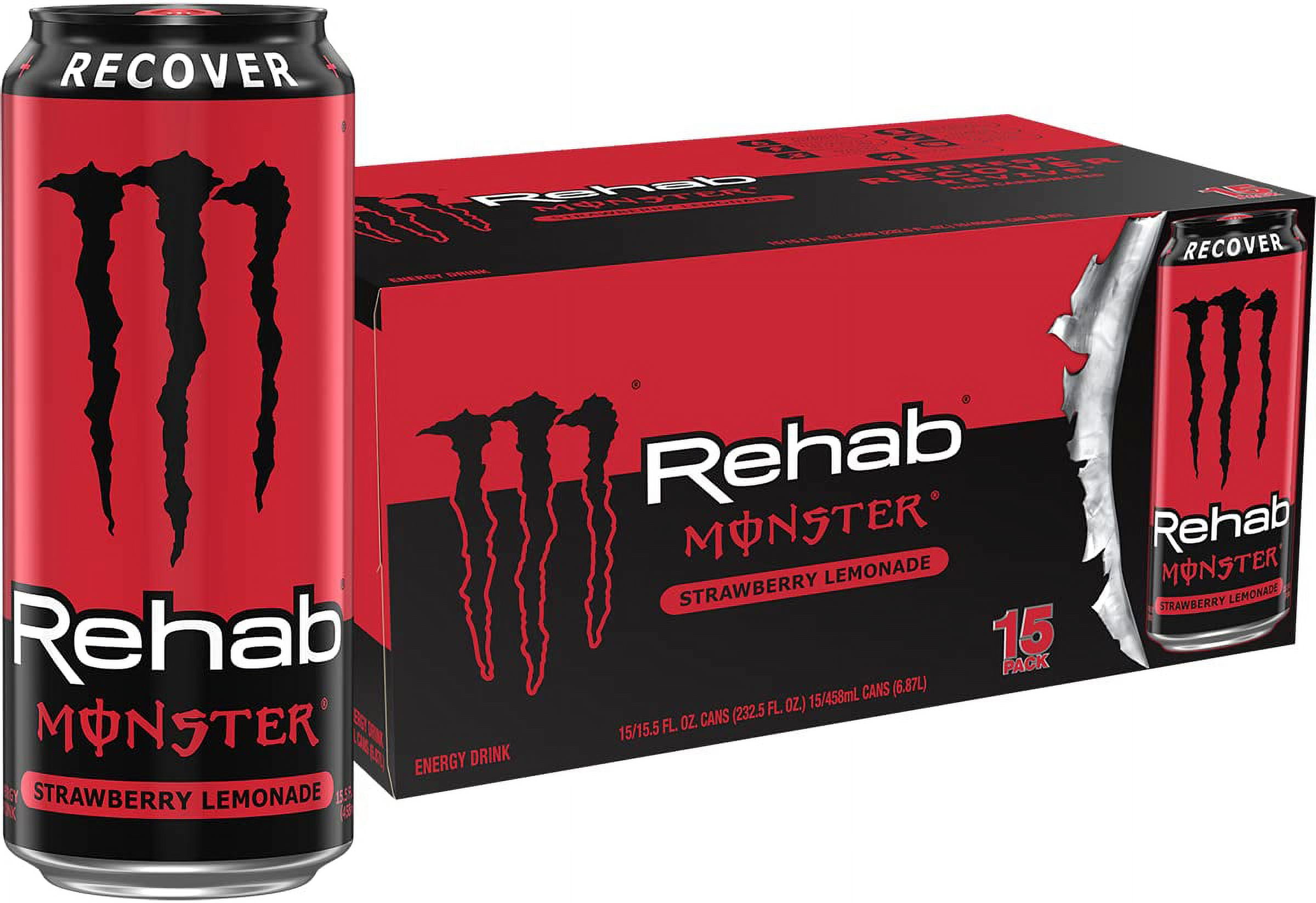 Monster Energy Rehab Strawberry Lemonade, Energy Drink, 15.5 oz, Pack ...