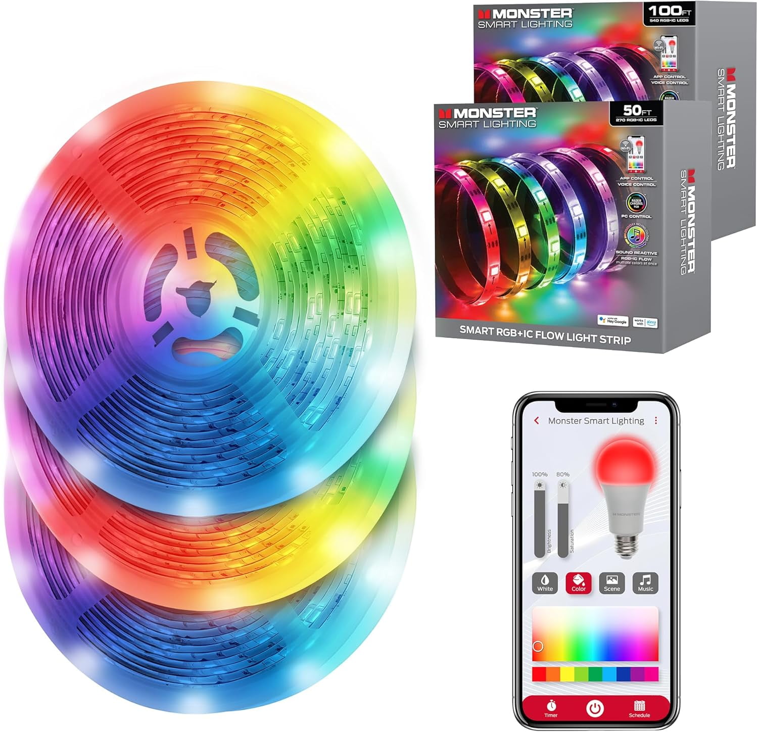 Monster Smart 150ft Indoor Multi-Color Flow LED Light Strip (100+50 ...