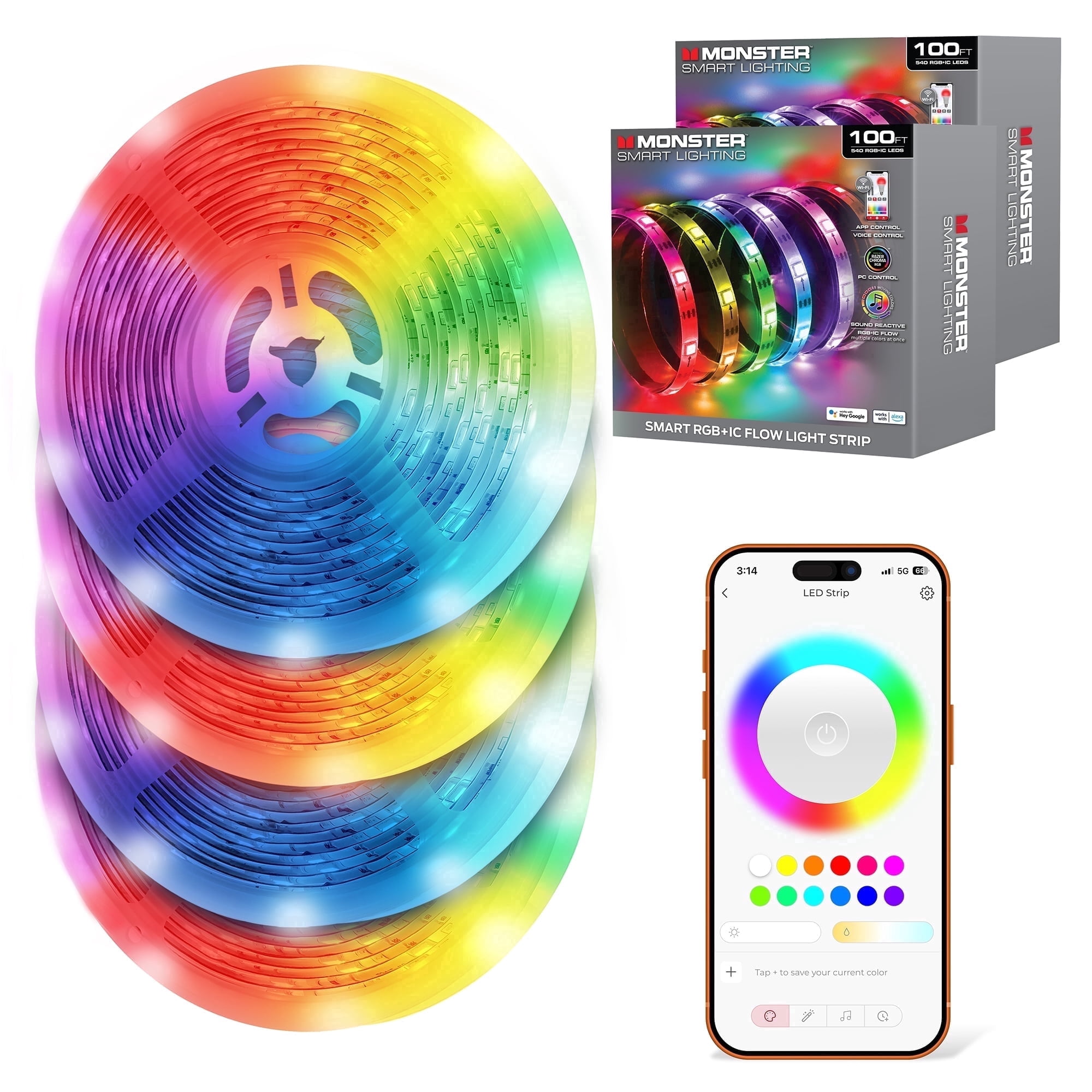 Free Shipping! Monster Smart 200ft Indoor Multi-Color Flow LED Light ...