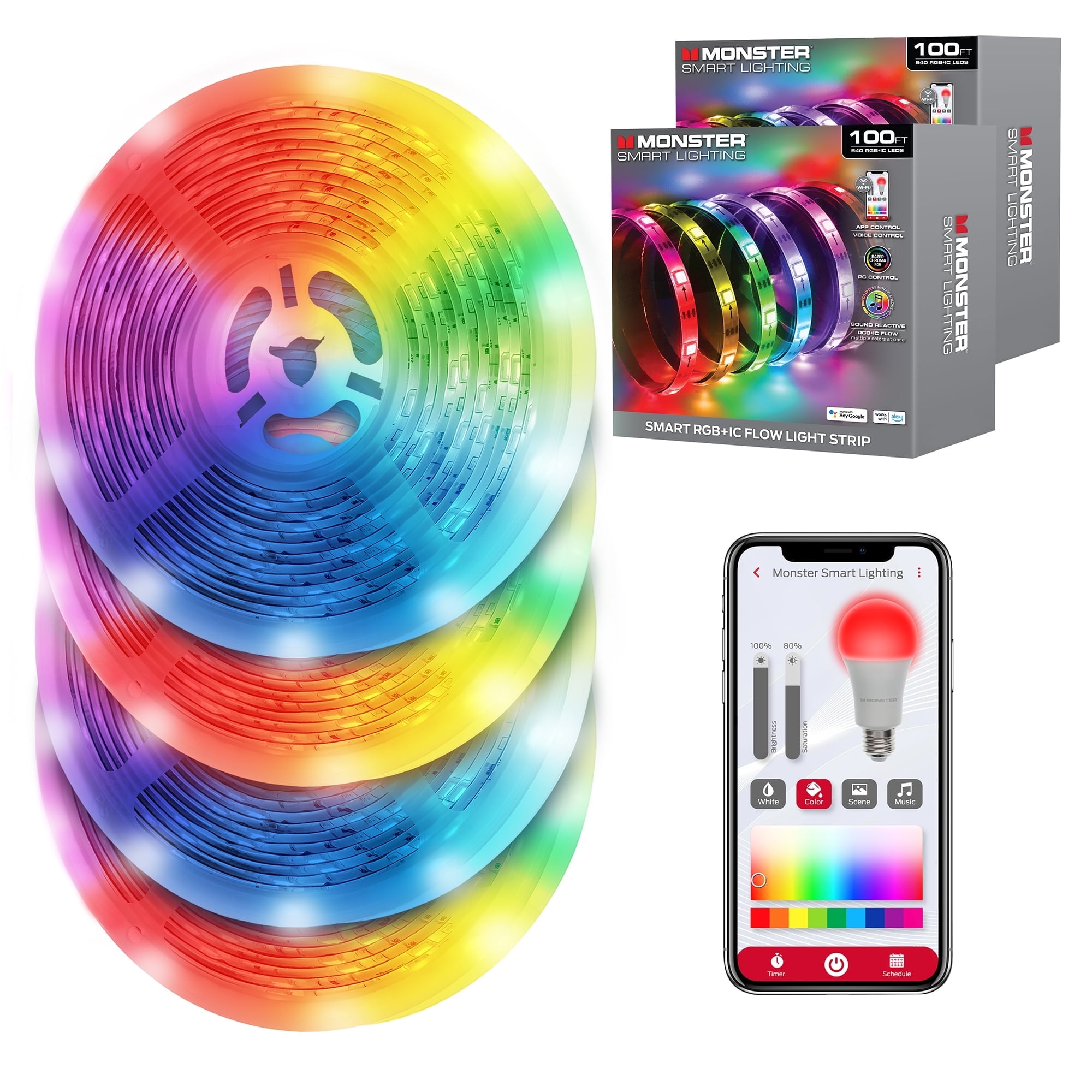 Monster Smart 200ft Indoor Multi-Color Flow LED Light Strip (100+50 ...