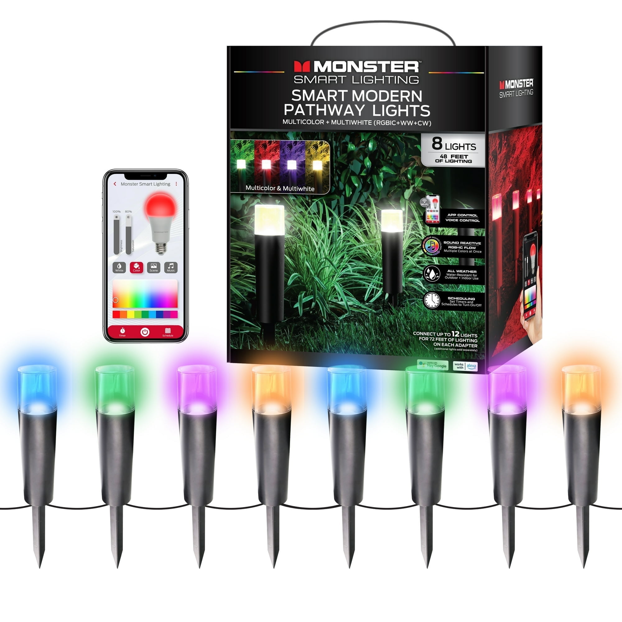 Monster Smart 8-Pack Water-Resistant Modern Multicolor & Multiwhite RGB ...