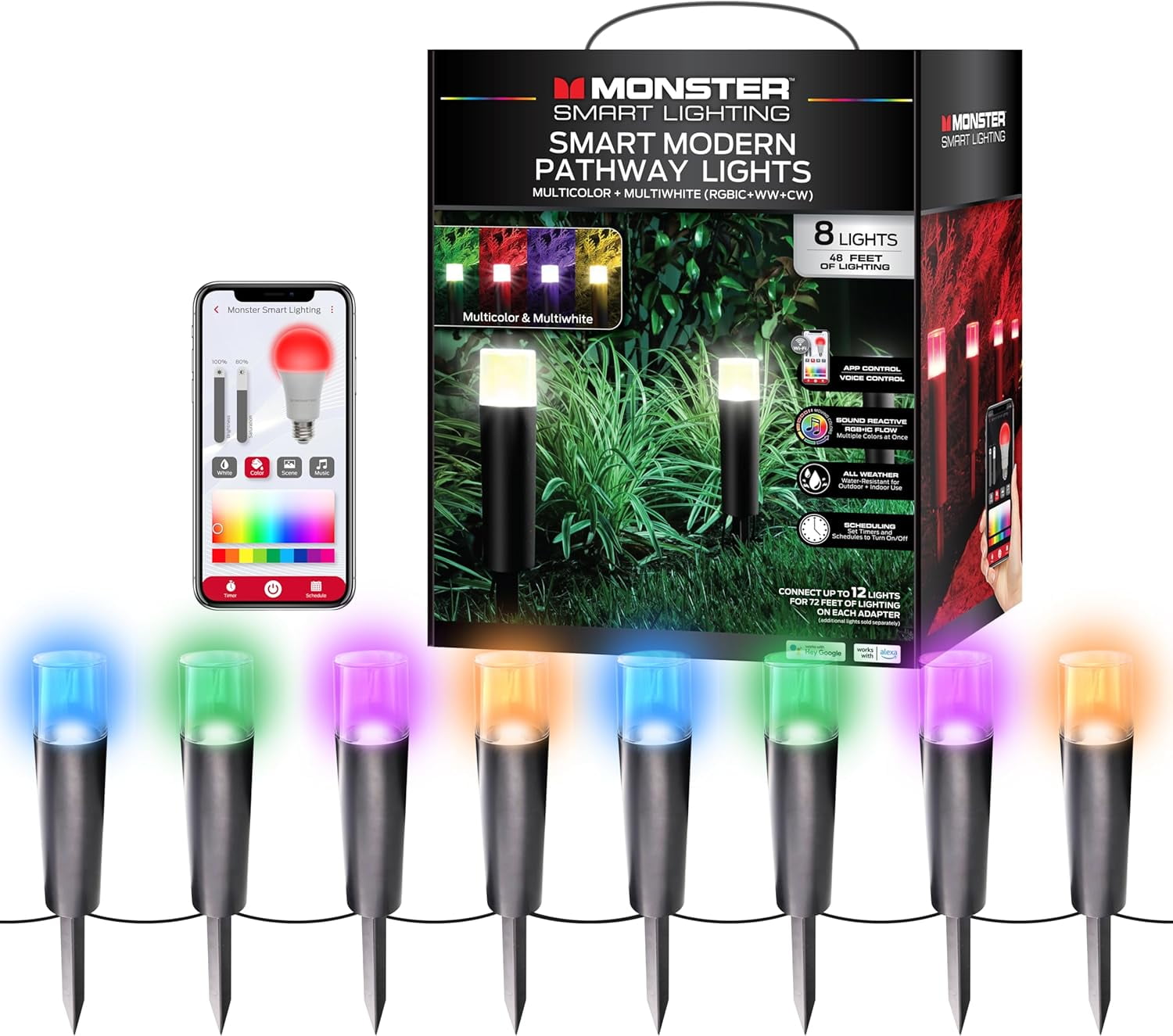 Monster Smart 8-Pack Water-Resistant Modern Multicolor & Multiwhite RGB ...