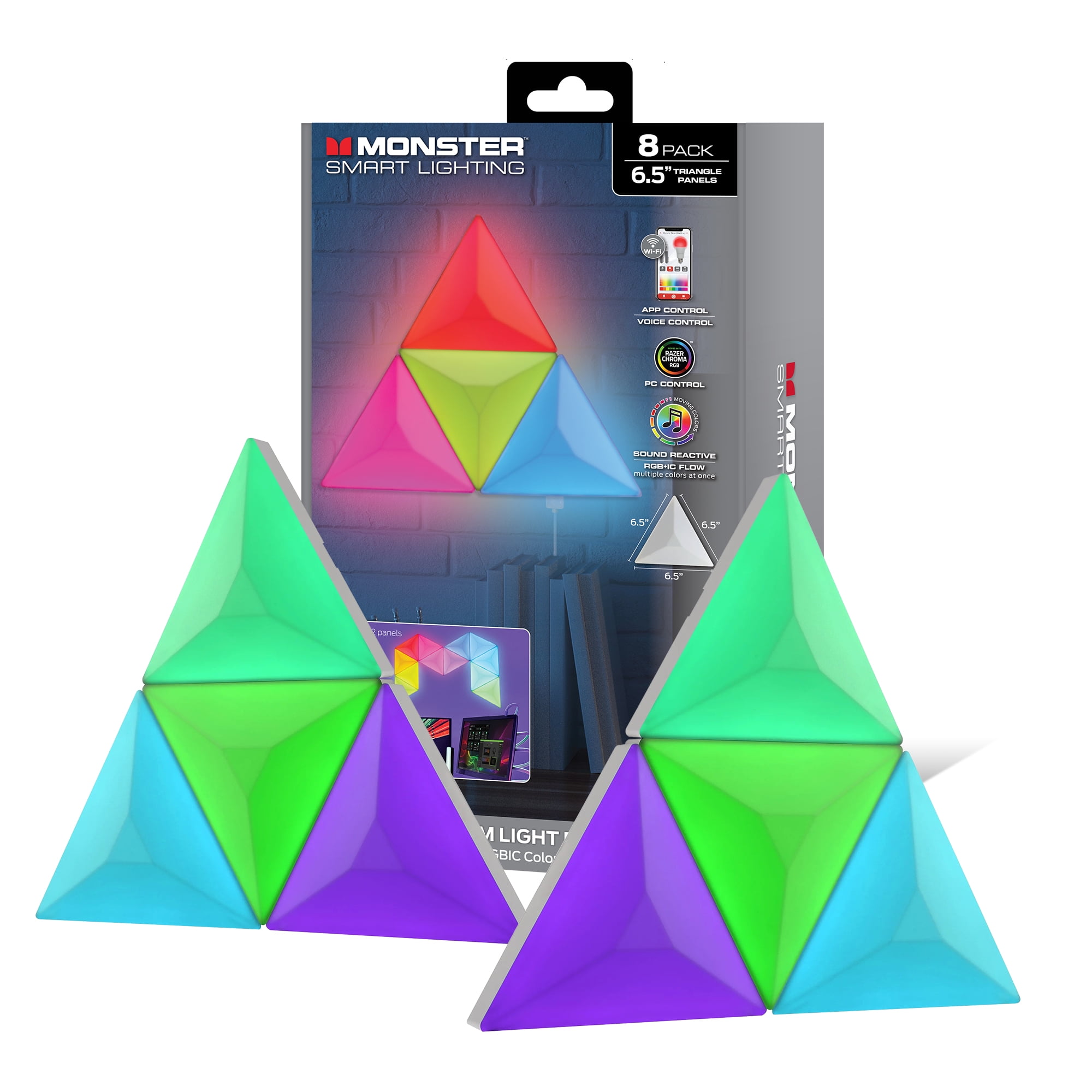 Monster Smart Lighting 3D Prism 8-Pack Interlocking RGBIC LED Wall ...