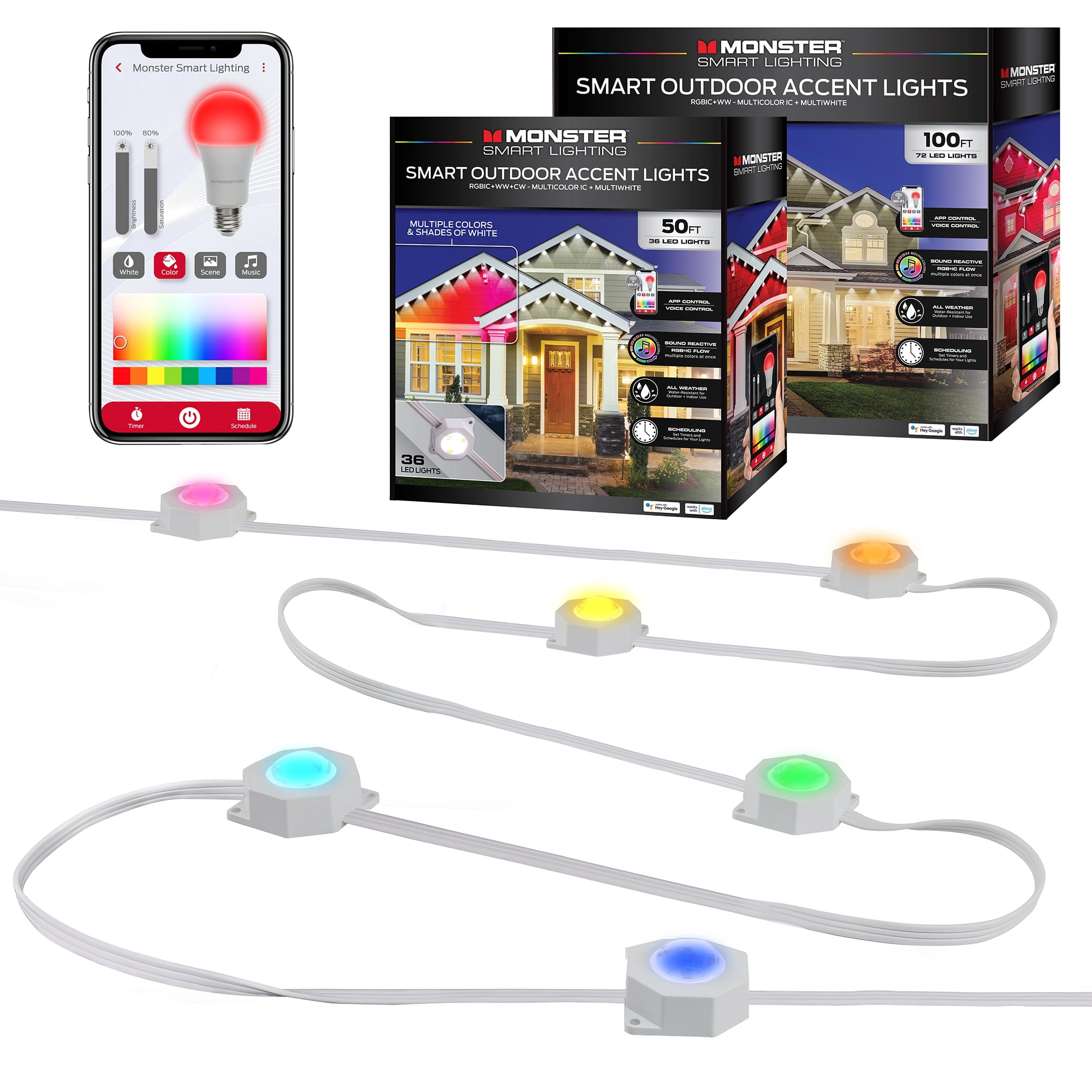 Monster Smart Outdoor Accent Lights, 150ft, 108 LED RGBIC+ Multiwhite ...
