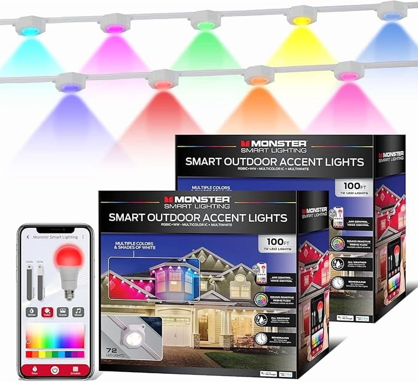 Monster Outdoor LED Smart Lights, RGBIC+ Multiwhite Permanent Outdoor ...