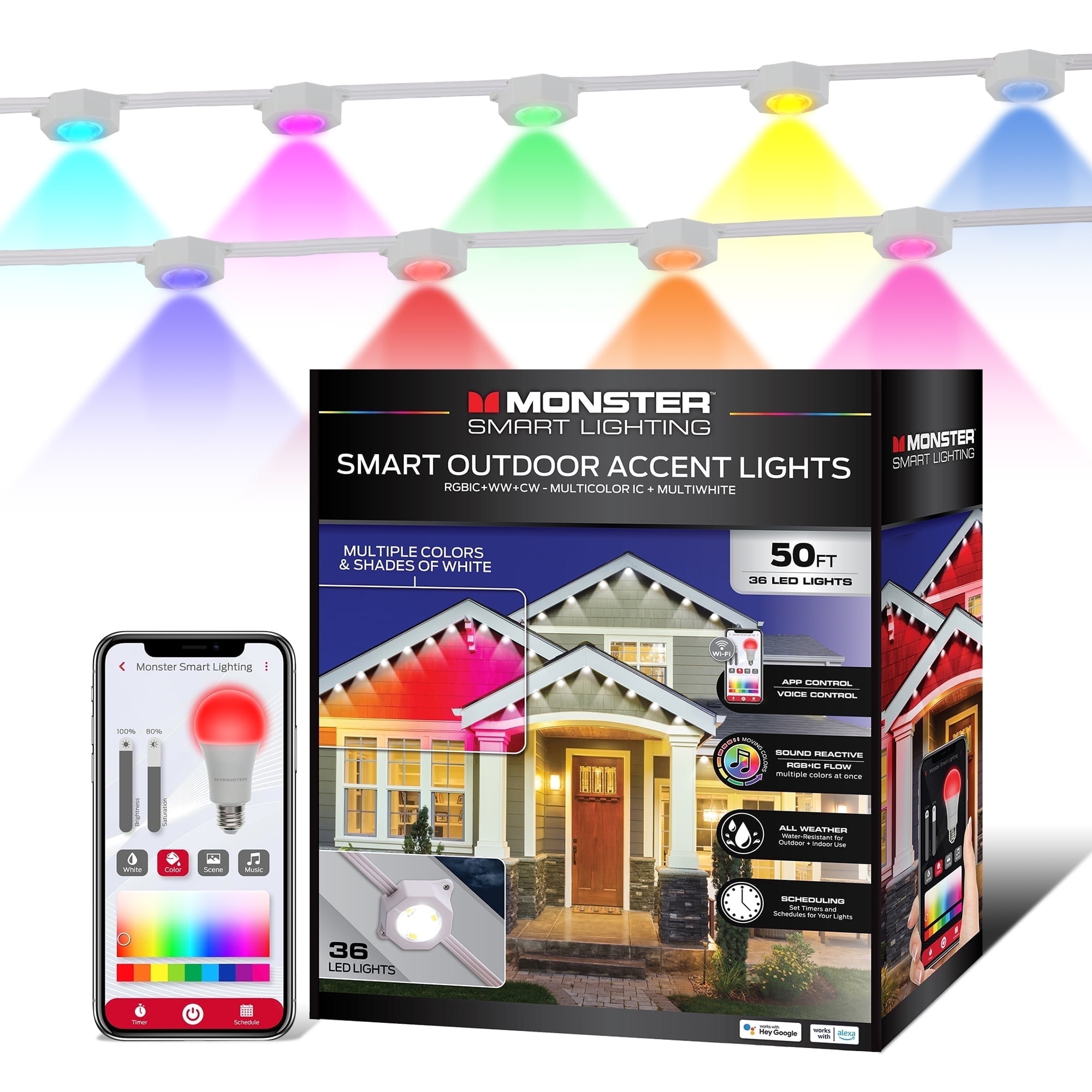 Free Shipping! Monster Outdoor Smart Lights, 50ft RGBIC+ Multiwhite LED ...