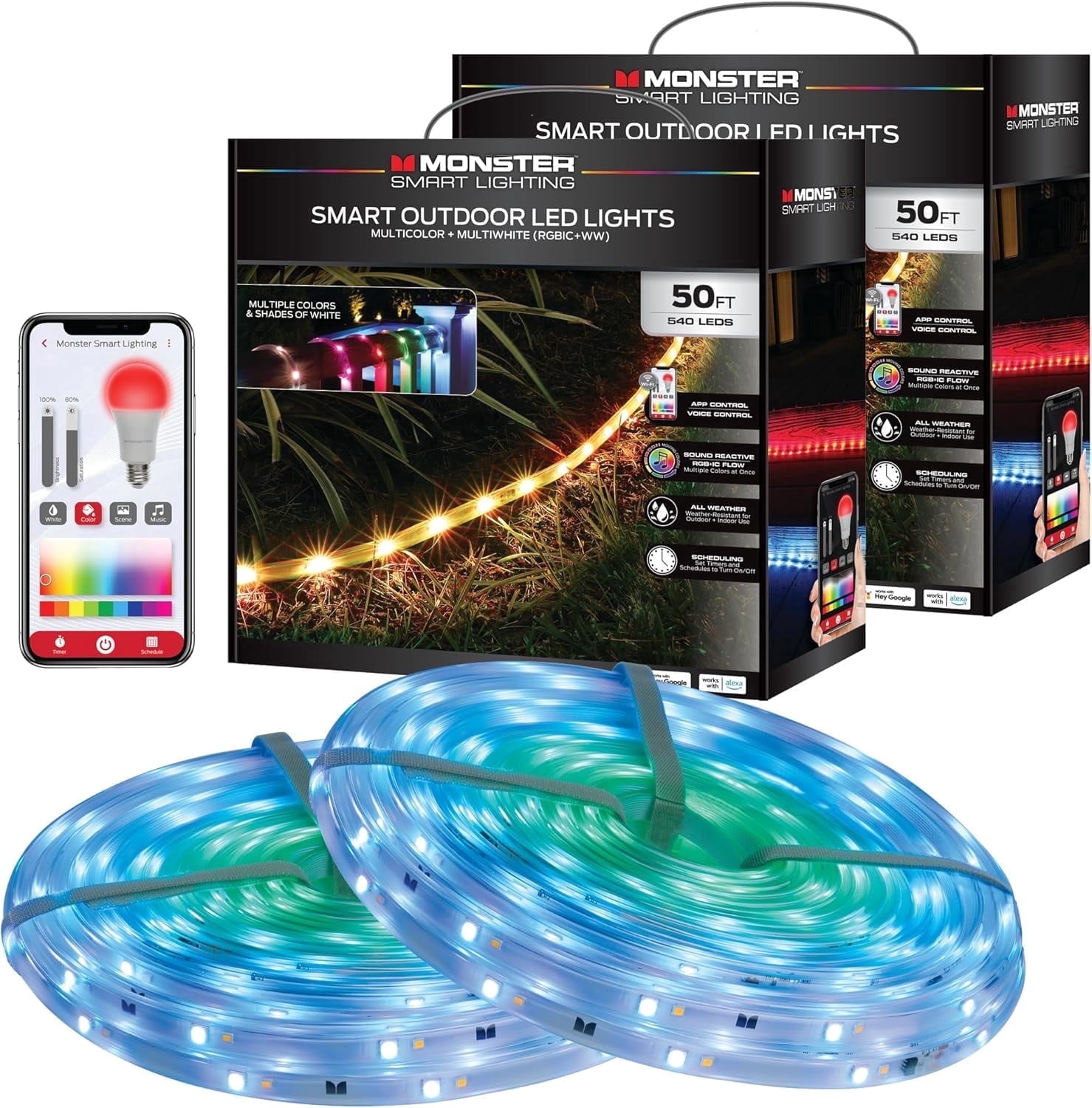 Monster Smart Lighting Outdoor LED Lights, RGBIC Flow Multicolor LED ...