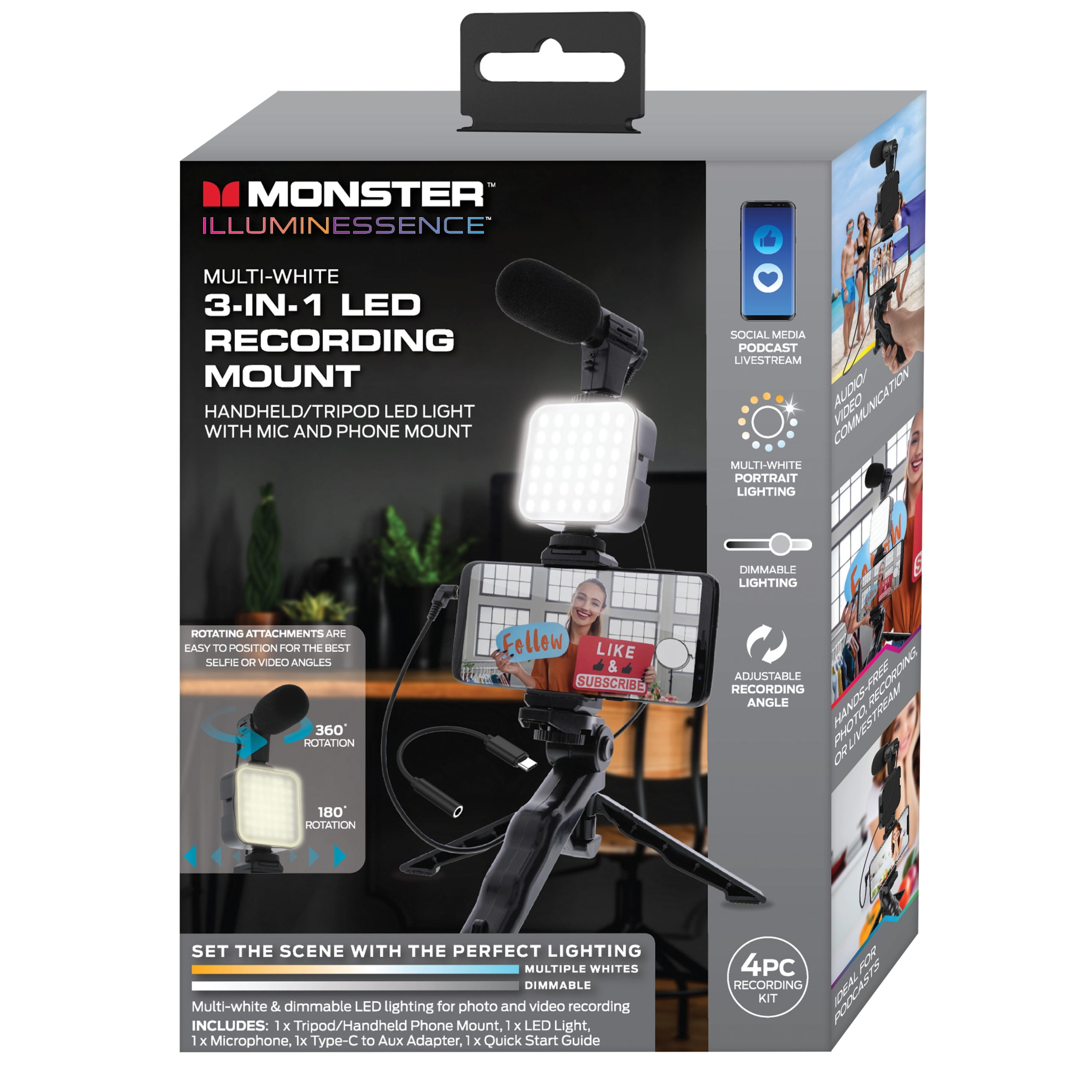 Monster Smartphone LED Video Recording Mount, For Vlogging/Live Streams ...