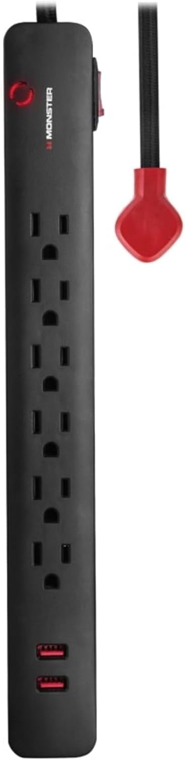 Monster Surge Protector, 6 Outlets, 2 USB-A Ports (2.1 AMP), 6FT Cord ...