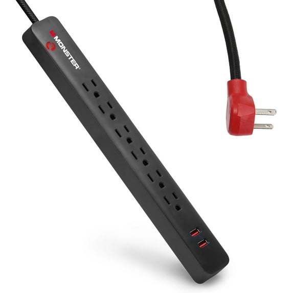 Monster Surge Protector, 6 Outlets, 2 USB-A Ports (2.1A), 6FT Cord ...