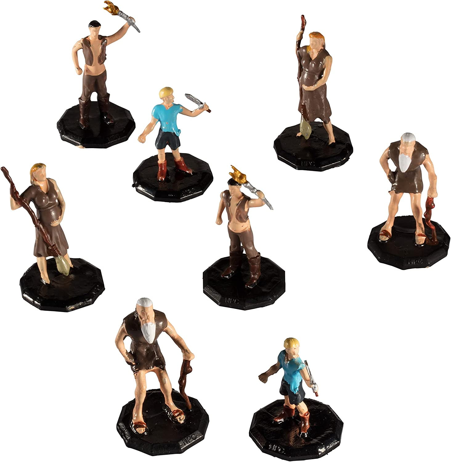 Monster Townsfolk Mini Fantasy Figures - 8pc Hand-Painted Peasant Non ...